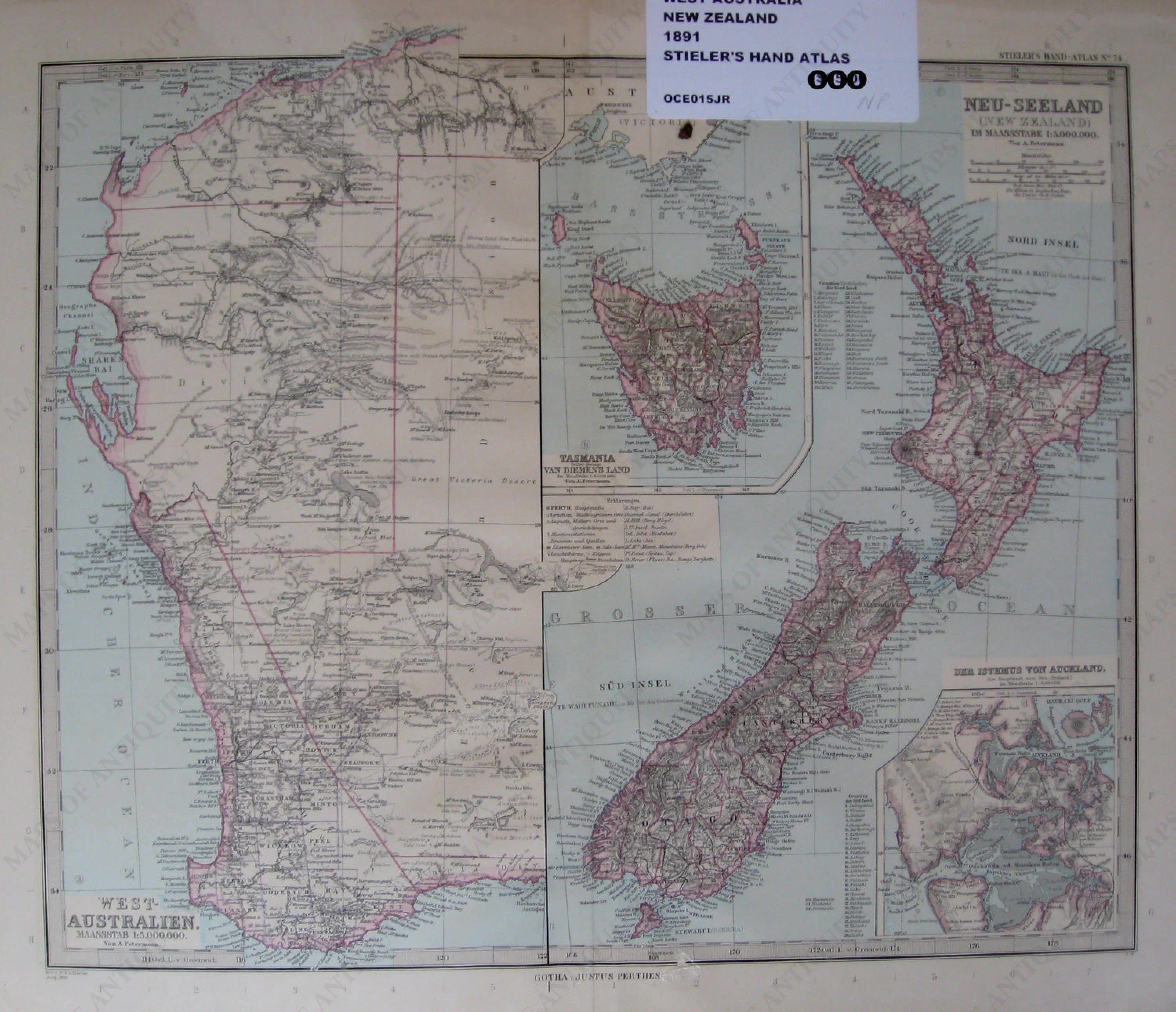 1891 - West Australien. Neu Seeland (New Zealand). - Antique Map – Maps ...