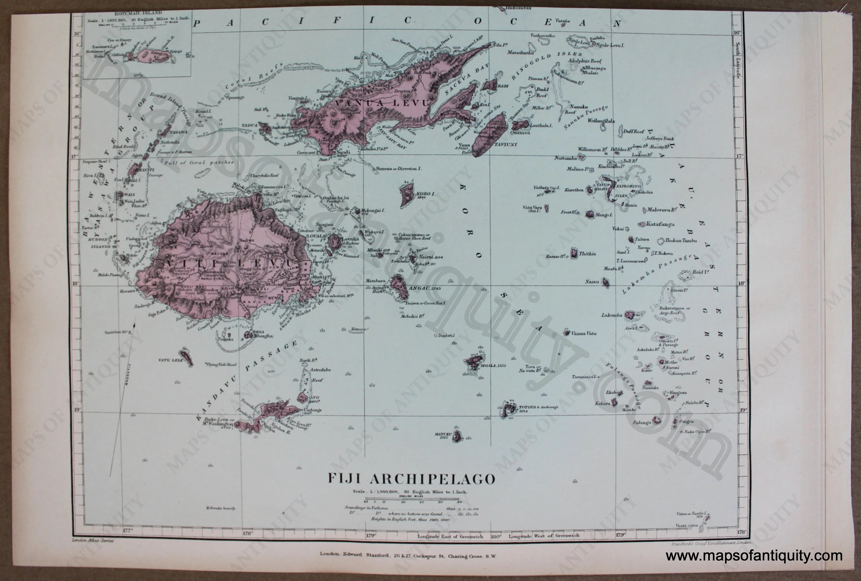1894 - Fiji Archipelago - Antique Map – Maps of Antiquity