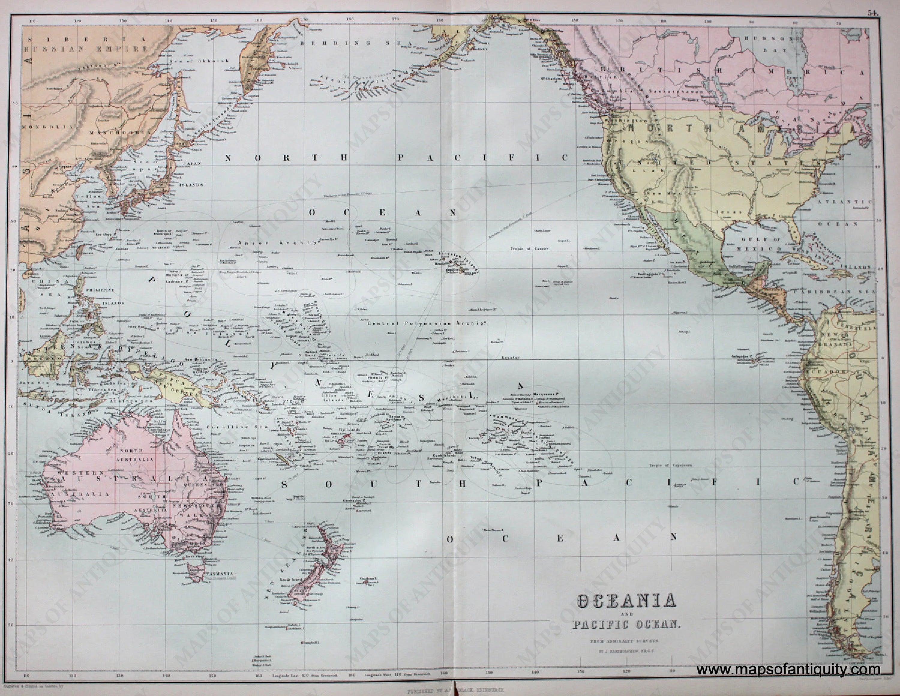 1879 - Oceania and Pacific Ocean - Antique Map – Maps of Antiquity