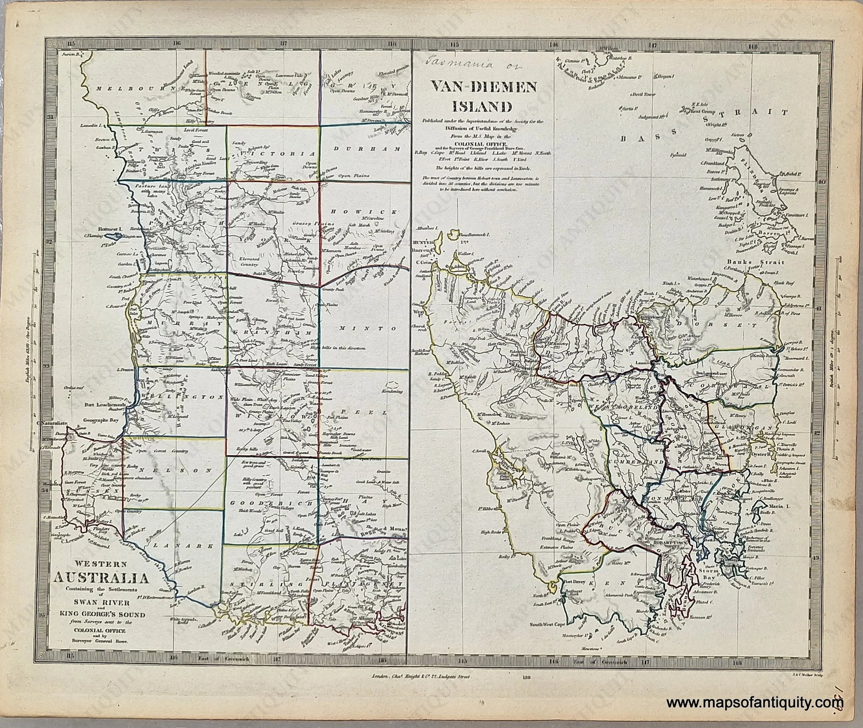 1850 Genuine Antique Map Western Australia and Van Diemen Island – Maps ...