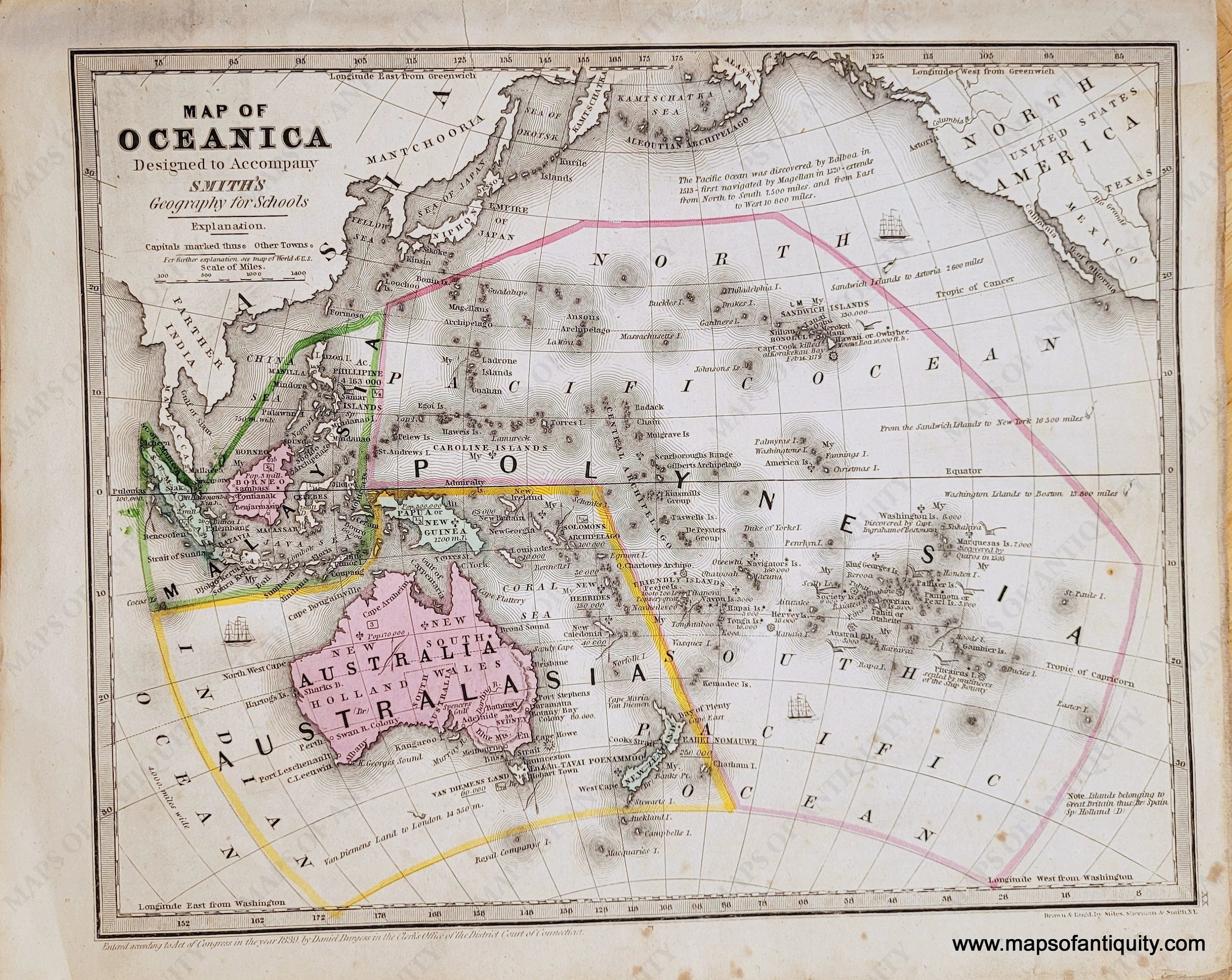 1839 Genuine Antique Map Map of Oceanica – Maps of Antiquity