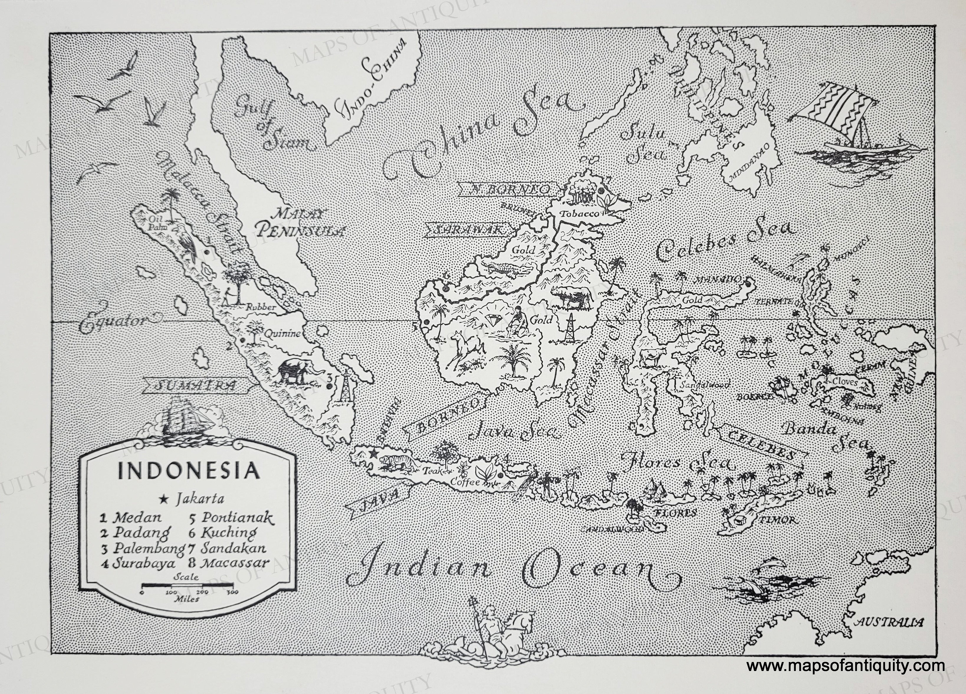 1964 - Indonesia - Genuine Vintage Map – Maps of Antiquity