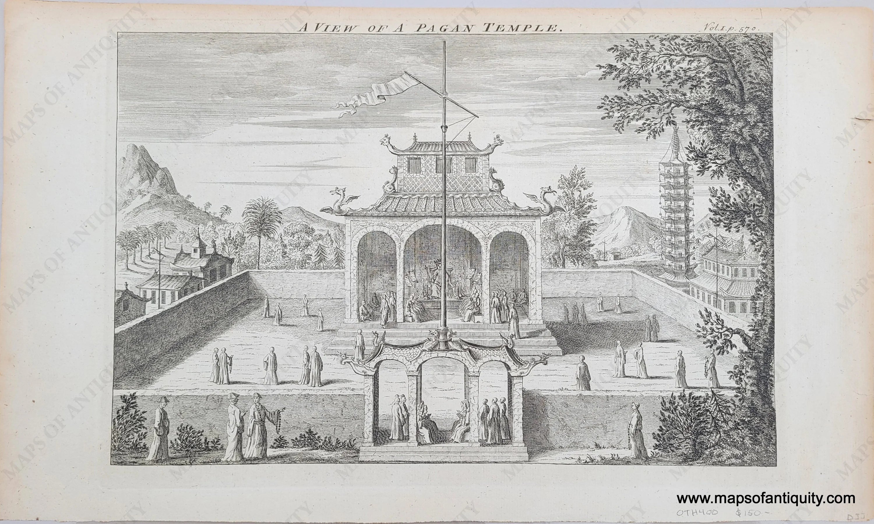 1744 Antique Map A View of a Pagan Temple – Maps of Antiquity