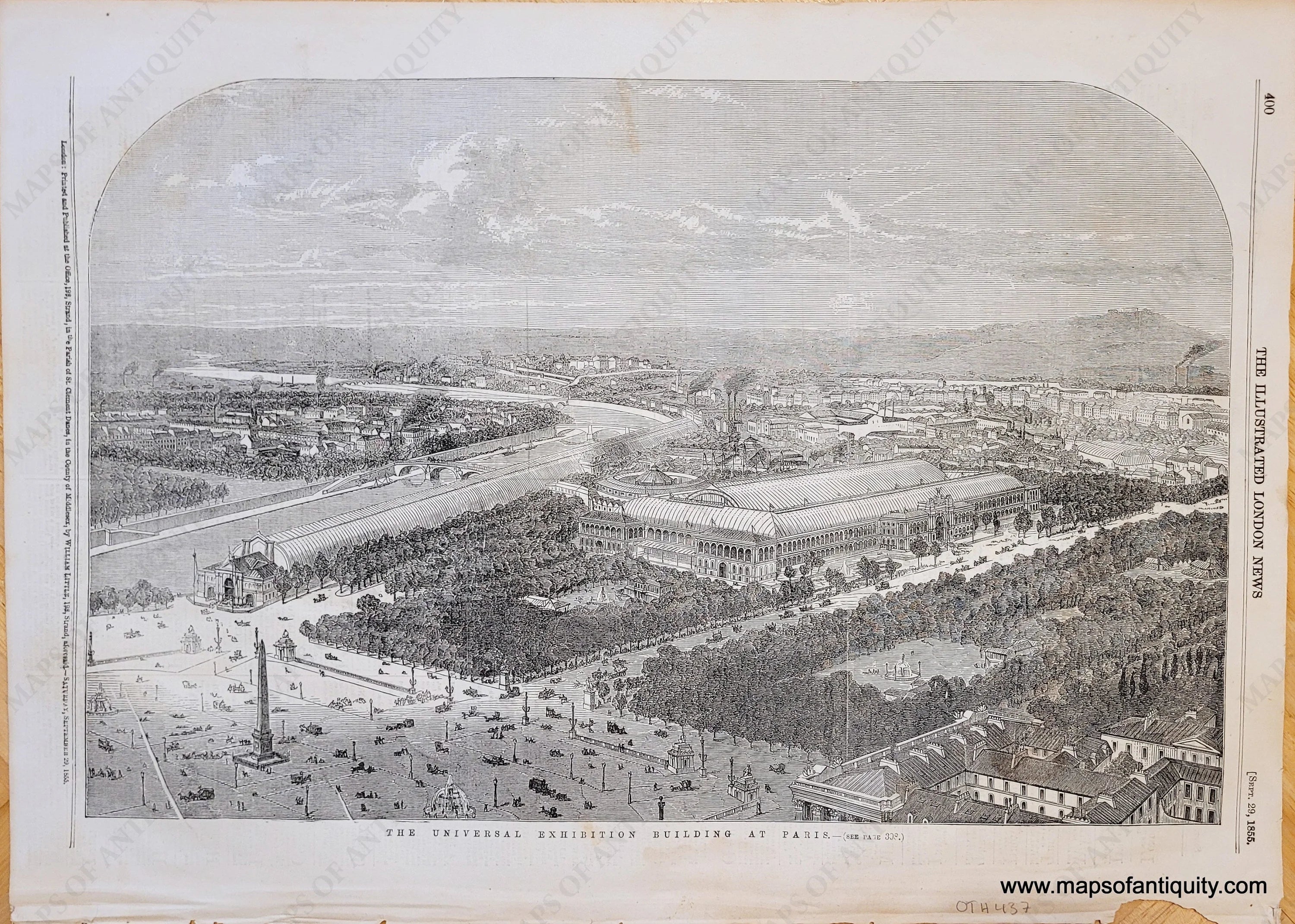 1855 Genuine Antique Print The Universal Exhibition Building at Paris ...