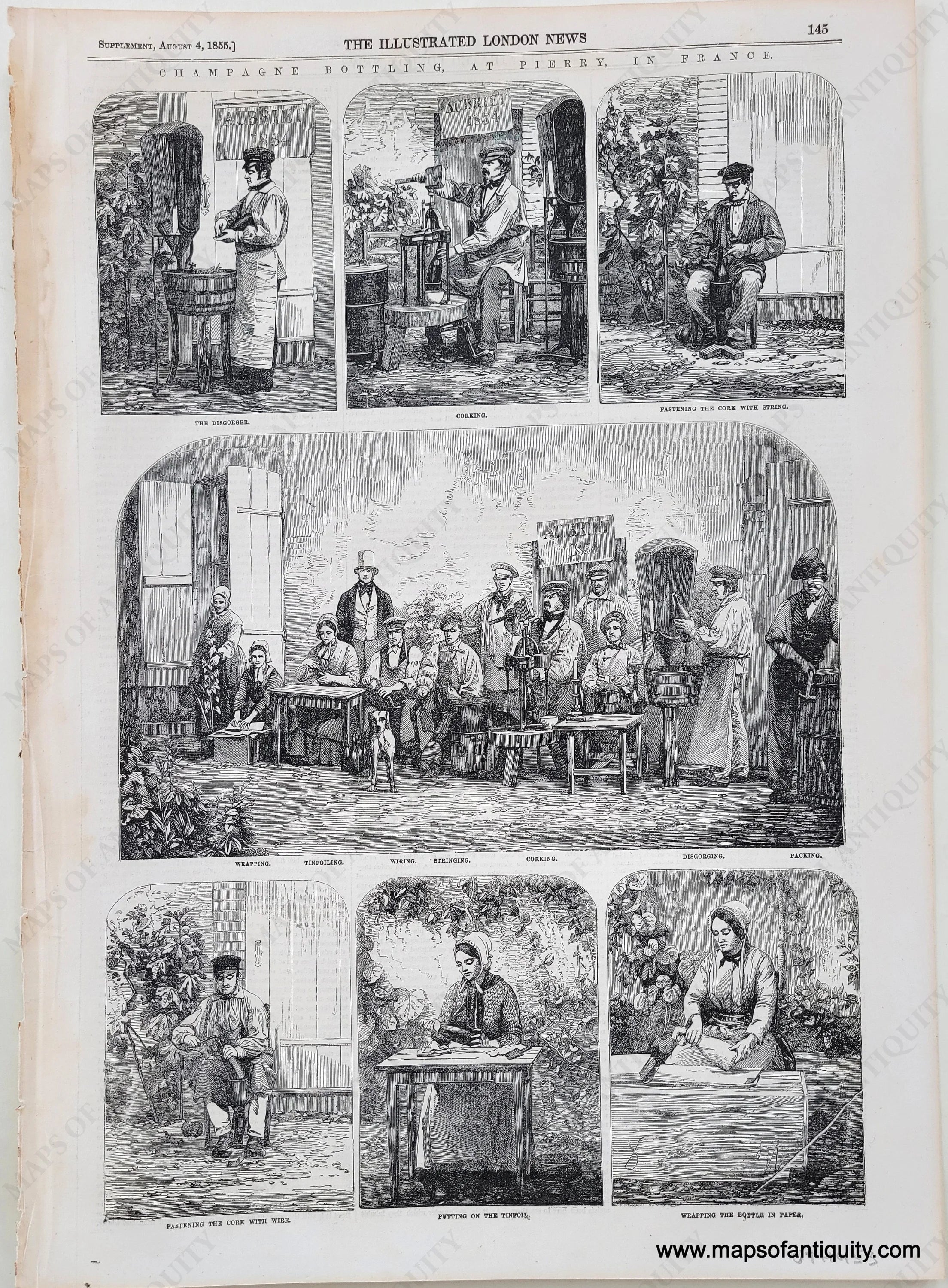1855 Genuine Antique Print Champagne Bottling at Pierry in France ...