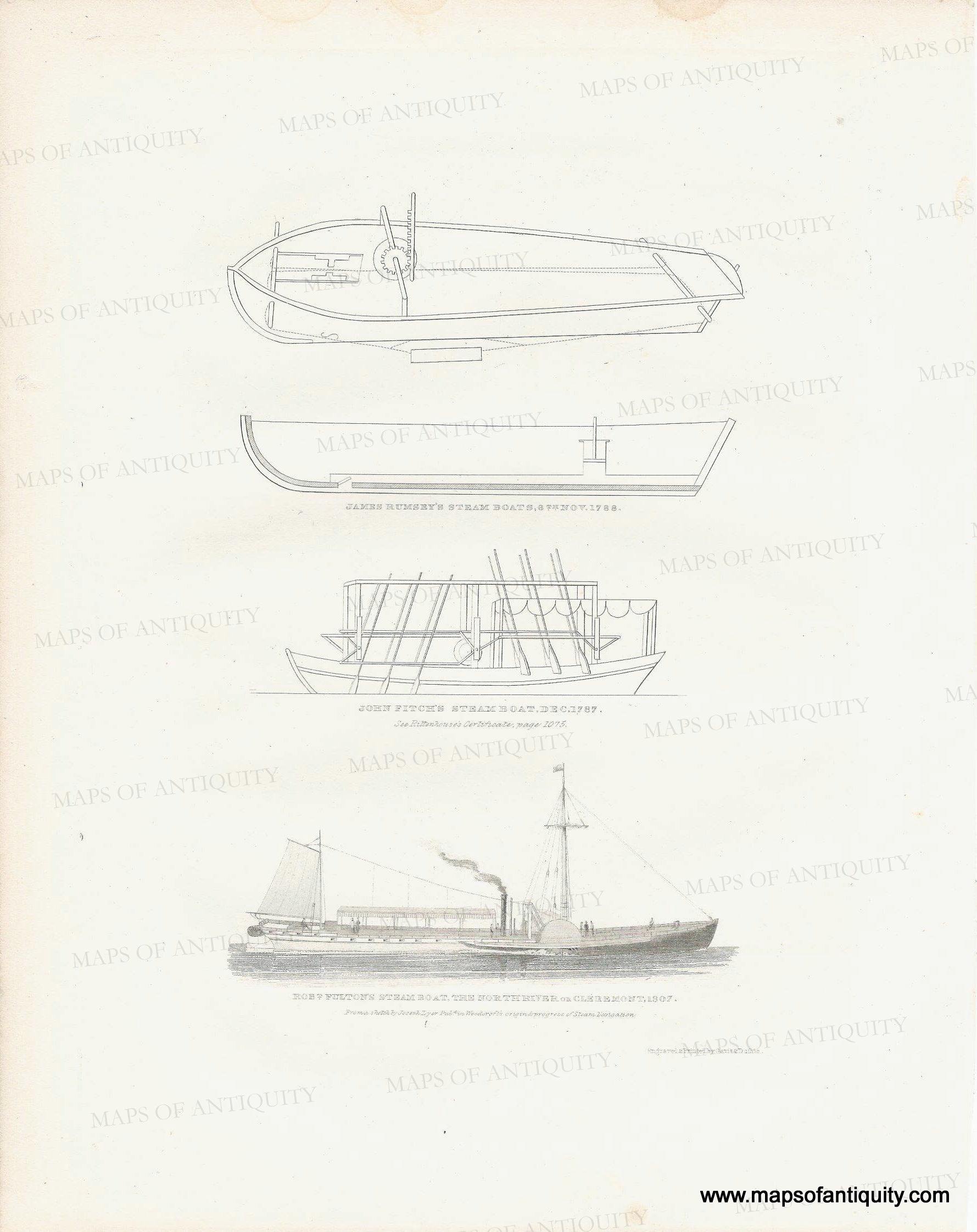1849 - Early Steamboat Sketches - Genuine Antique Print – Maps of Antiquity