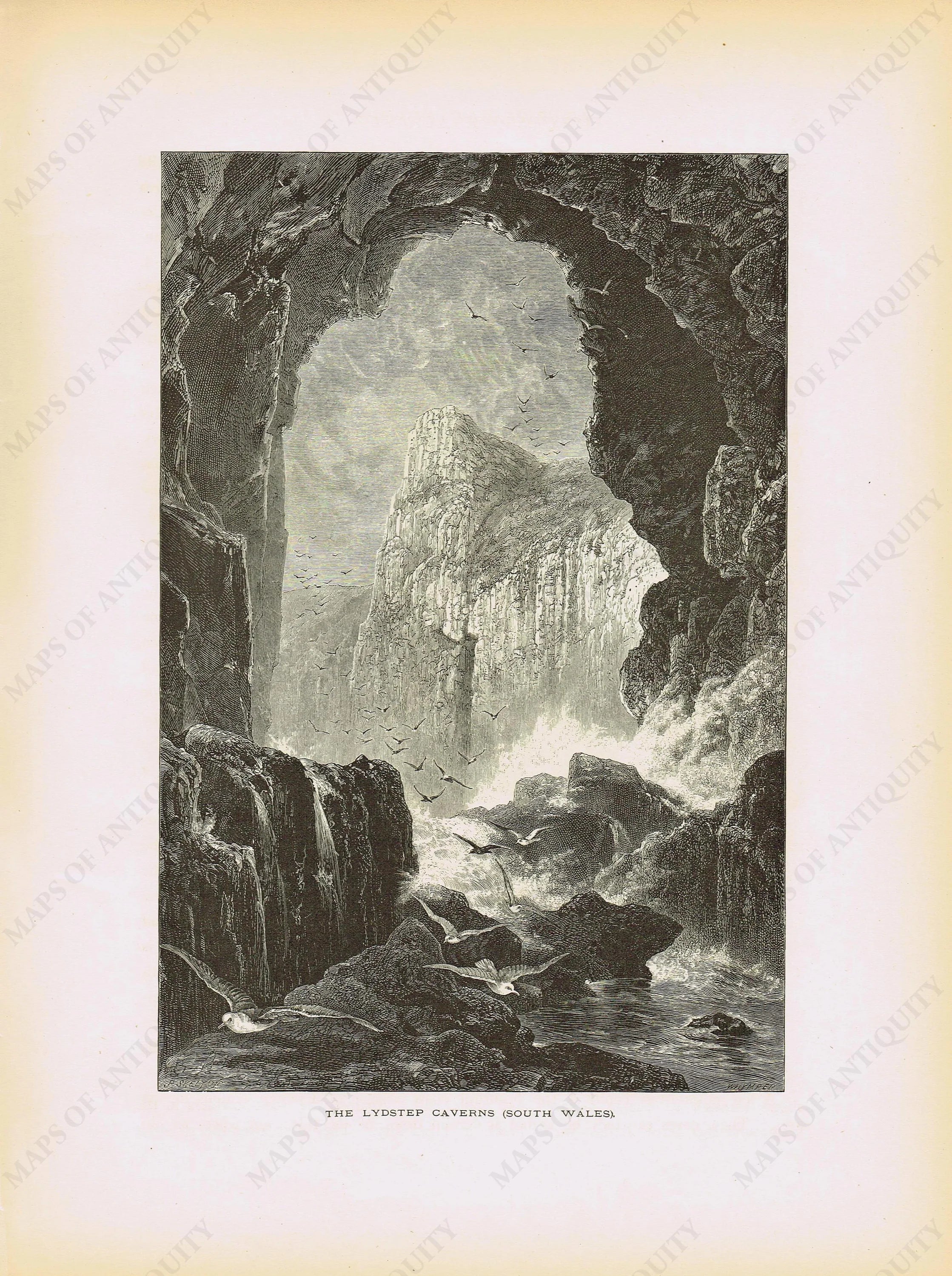 1878 Genuine Antique Print The Lydstep Caverns (South Wales) – Maps of ...