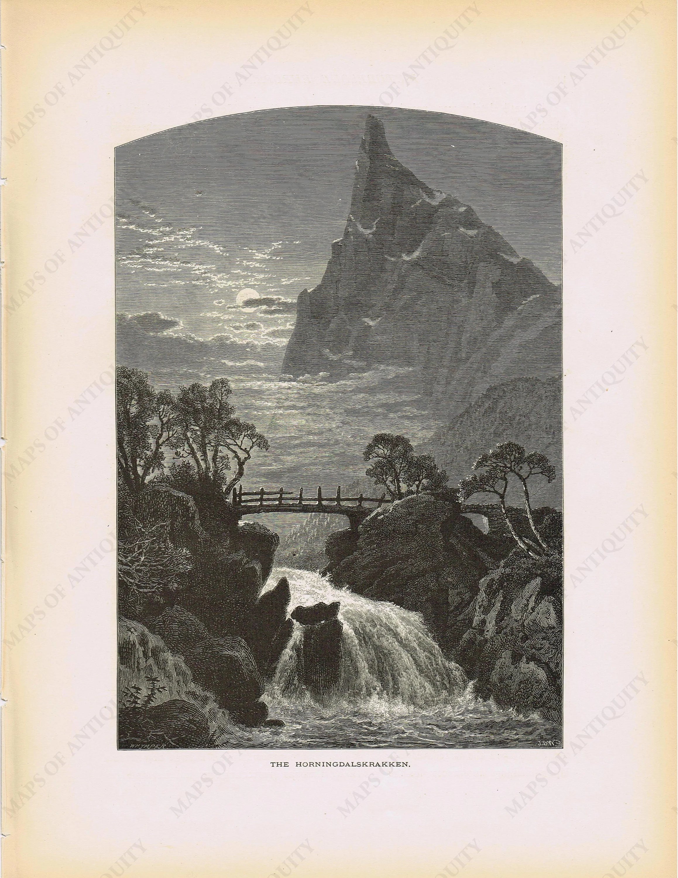 1879 Genuine Antique Print The Horningdalskrakken – Maps of Antiquity