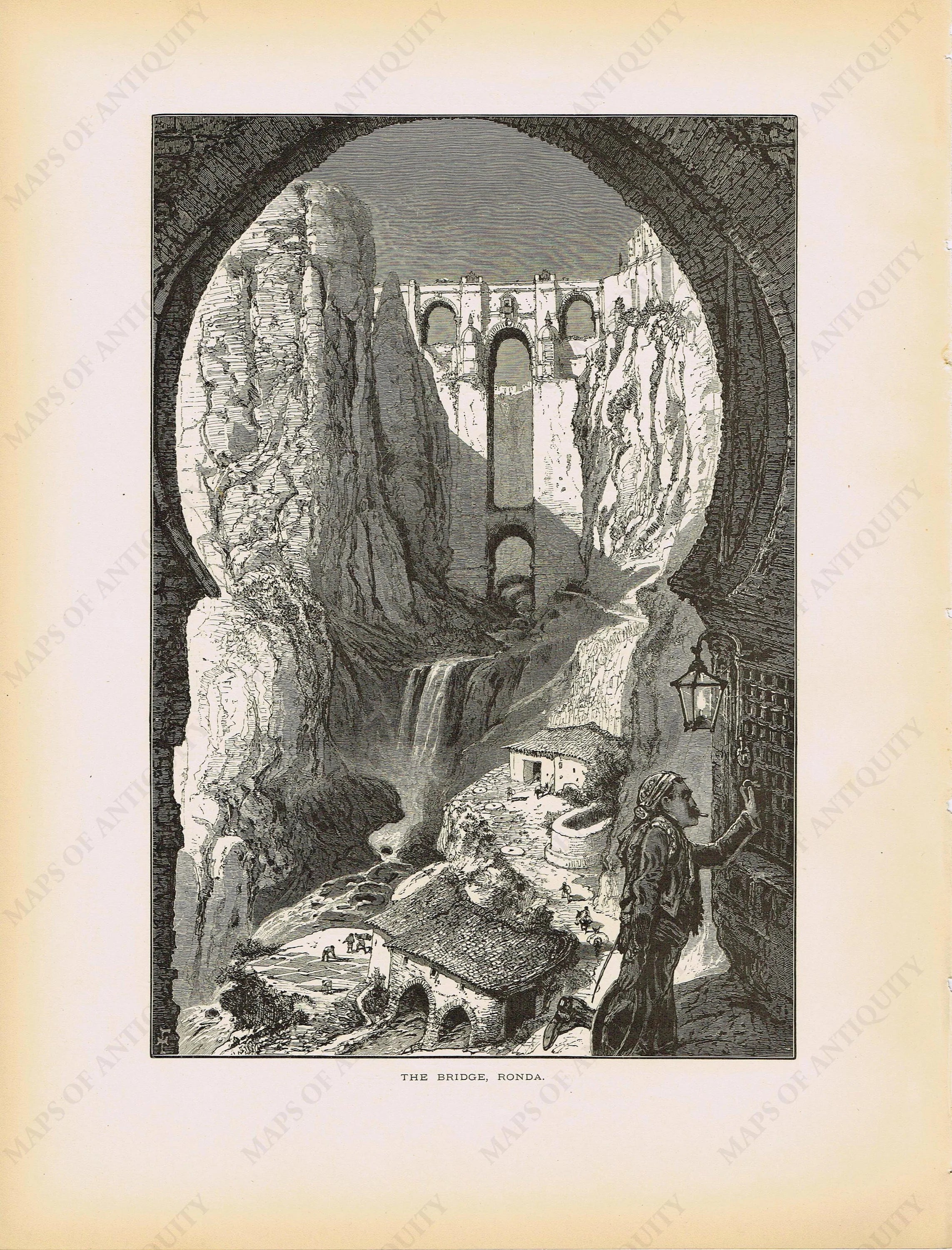 1879 Genuine Antique Print The Bridge, Ronda (Spain) – Maps of Antiquity
