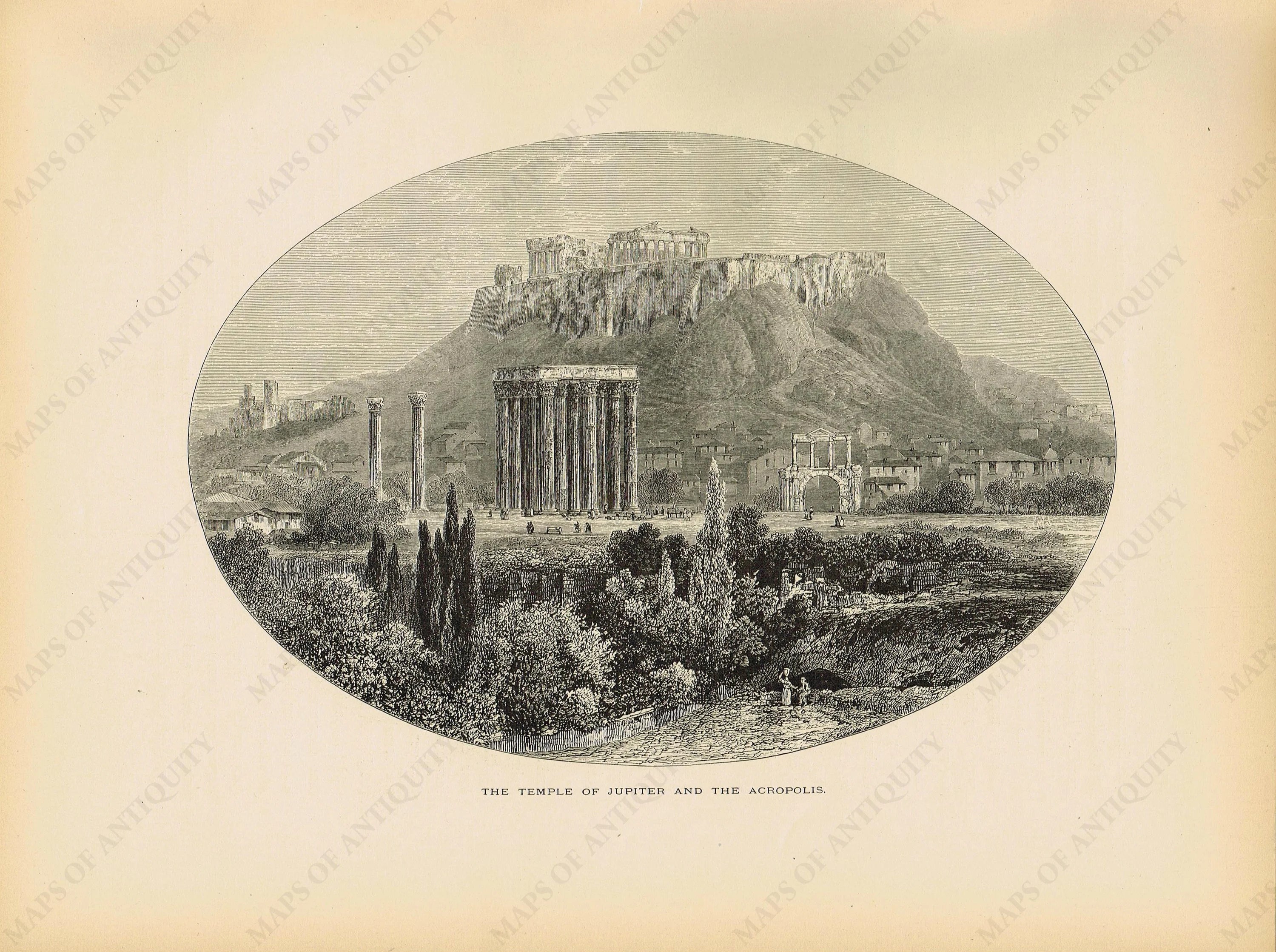 1879 Genuine Antique Print The Temple of Jupiter and The Acropolis ...