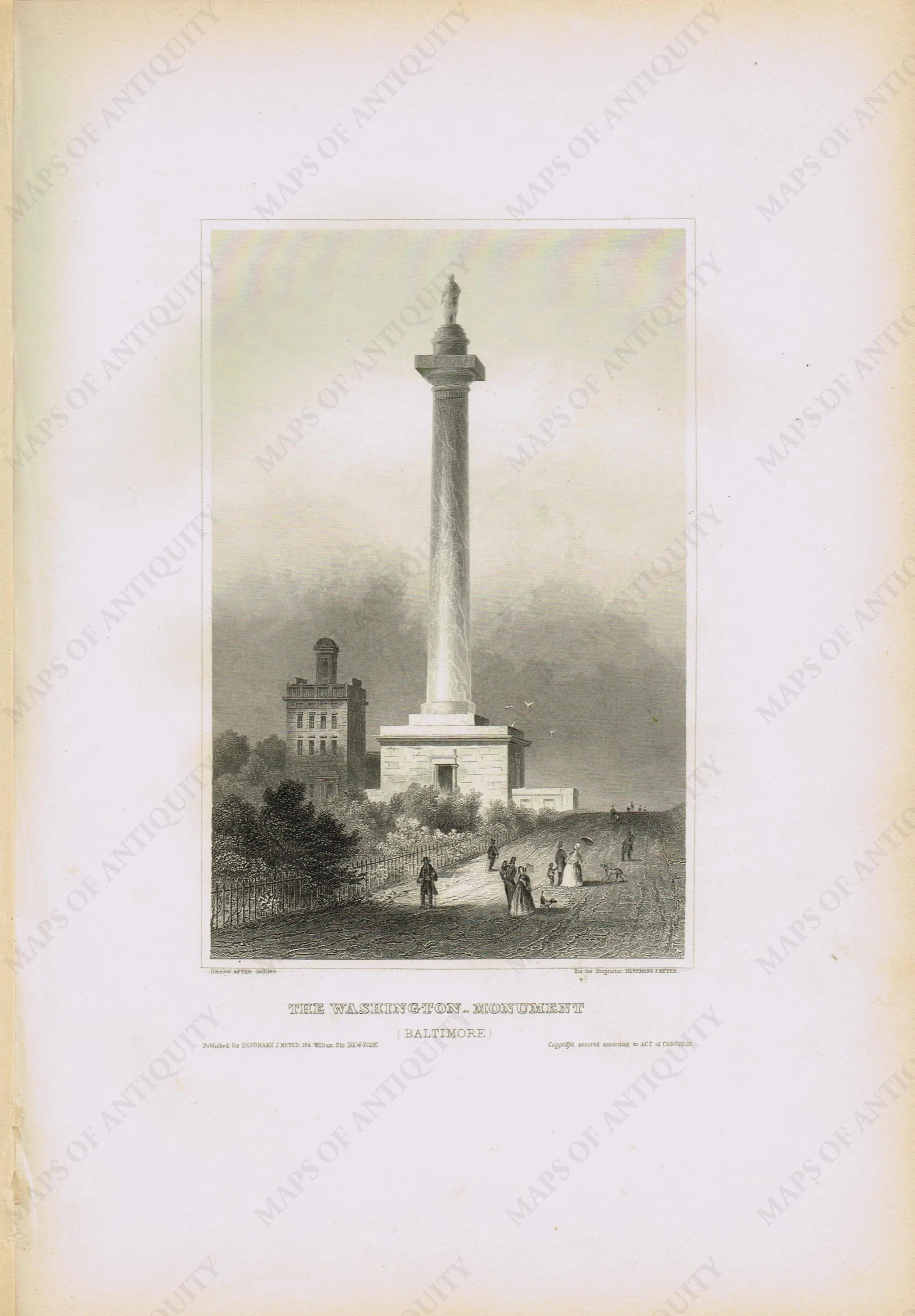 1855 Genuine Antique Print The Washington Monument (Baltimore) – Maps ...