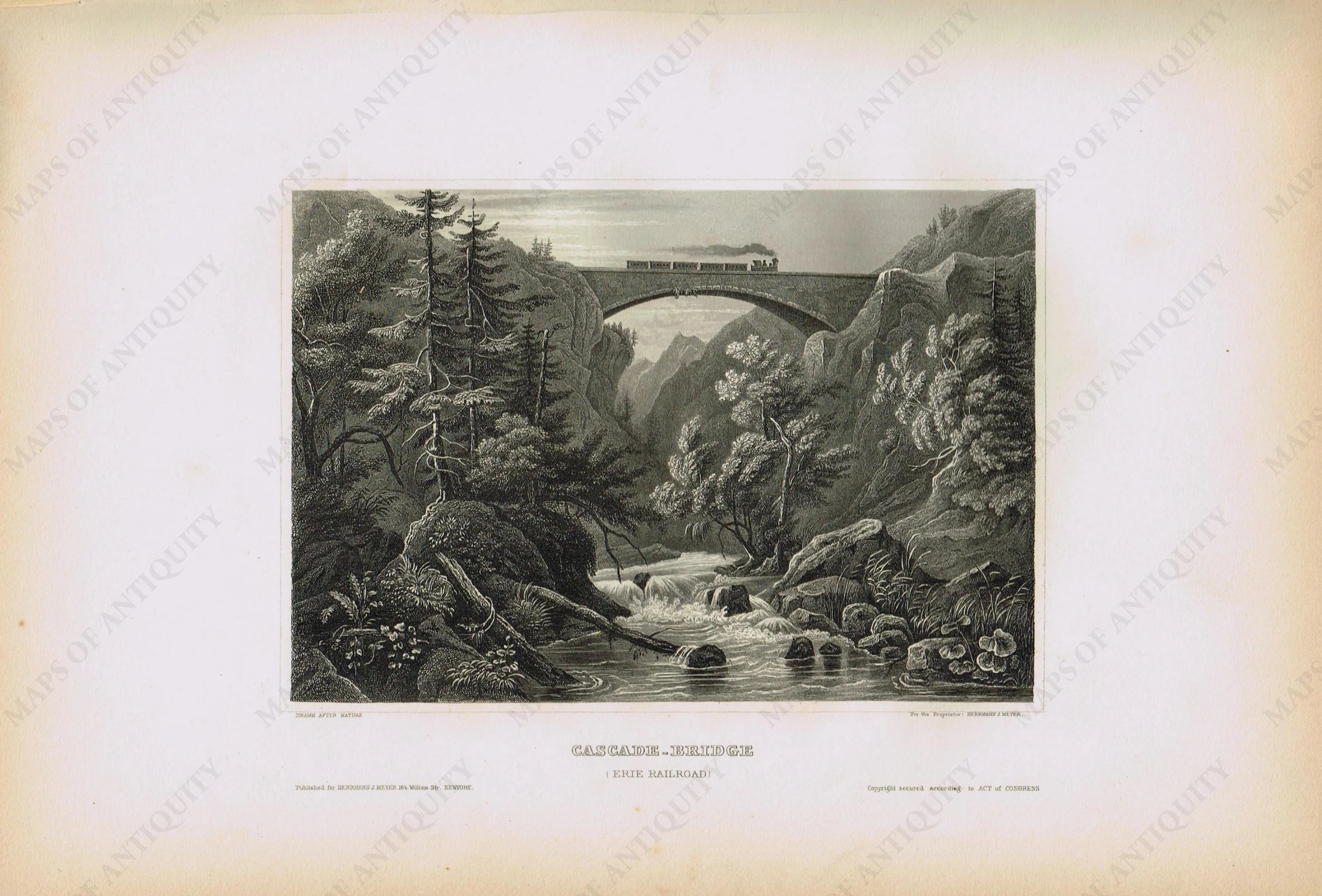 1855 Genuine Antique Print Cascade Bridge (Erie Railroad) – Maps of ...