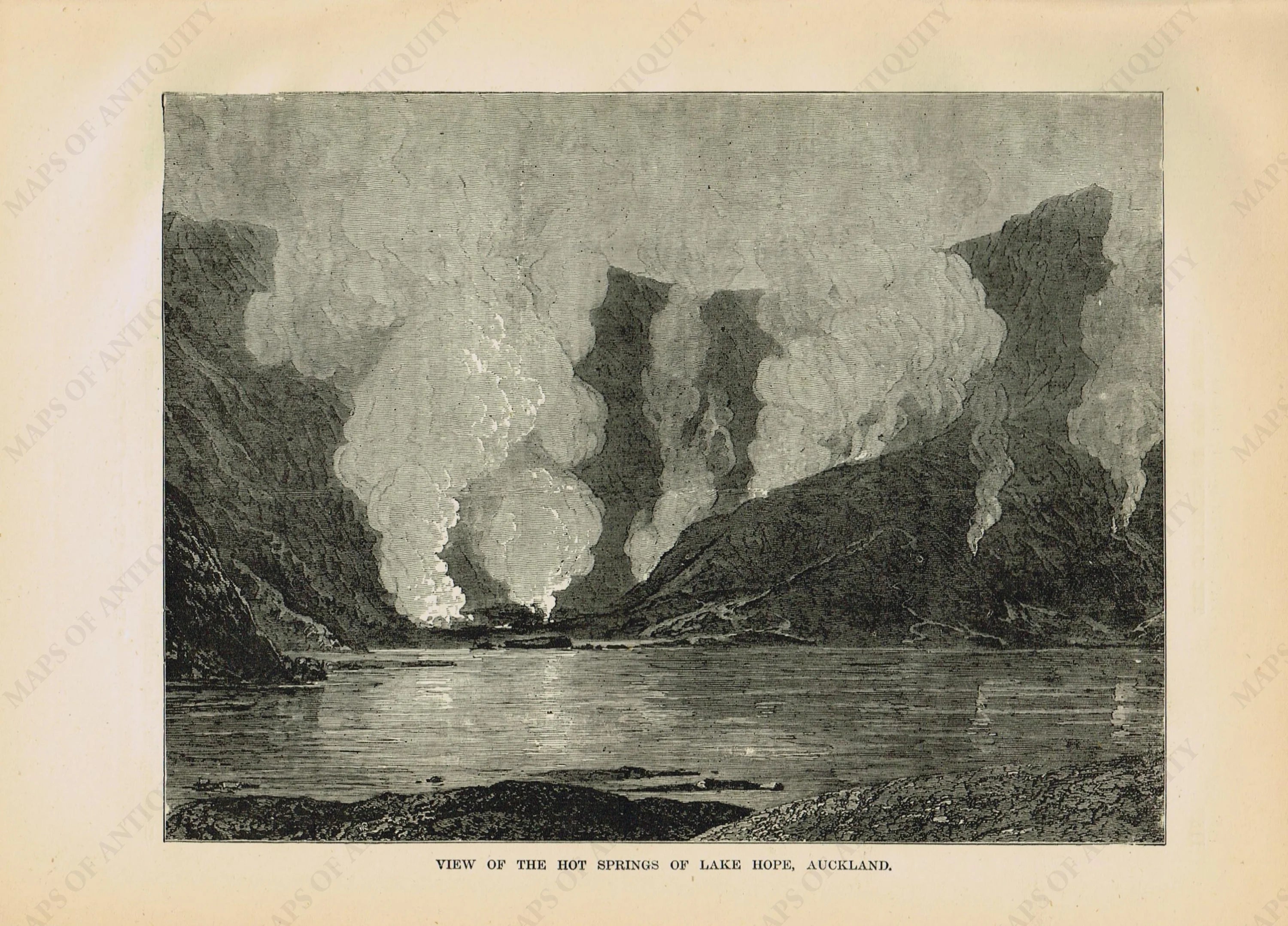 1881 Genuine Antique Print View of The Hot Springs of Lake Hope ...