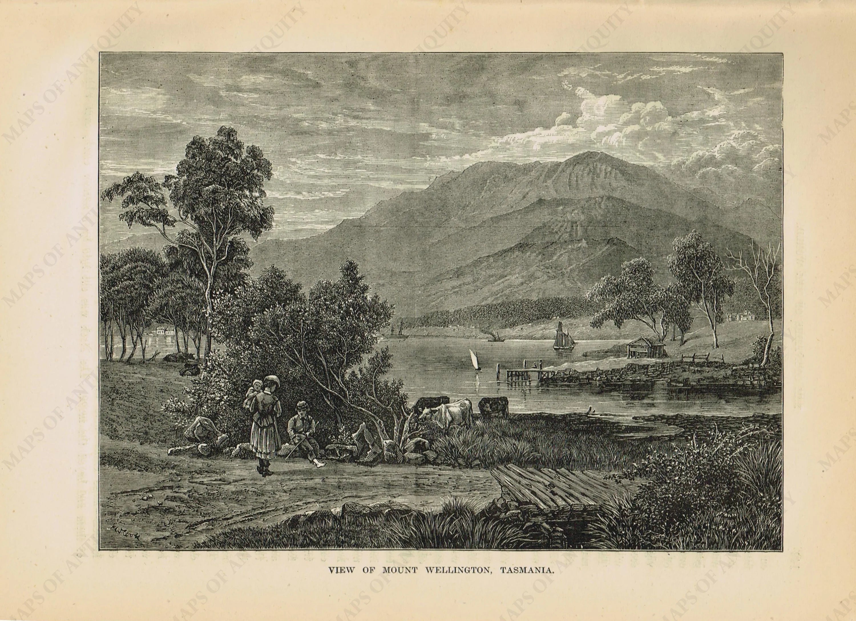 1881 Genuine Antique Print View of Mount Wellington, Tasmania – Maps of ...