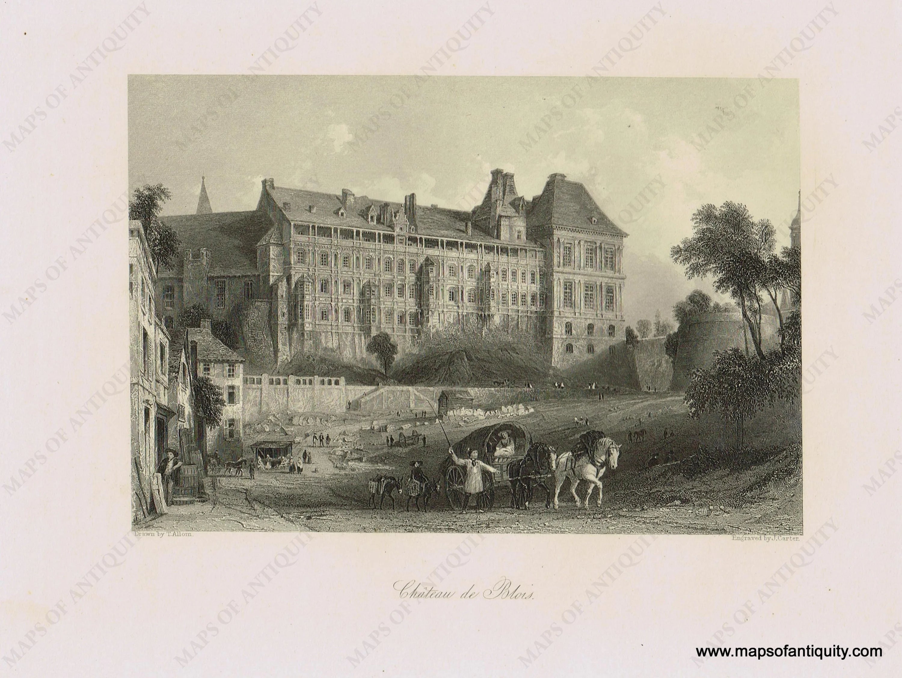 19th century Genuine Antique Print Chateau de Blois – Maps of Antiquity