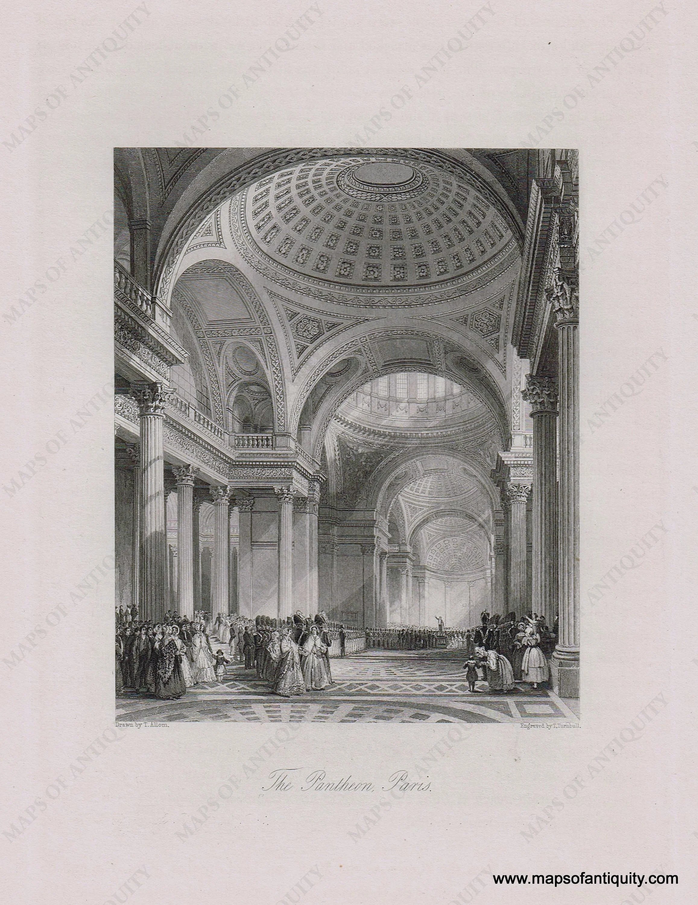 19th century Genuine Antique Print The Pantheon, Paris – Maps of Antiquity