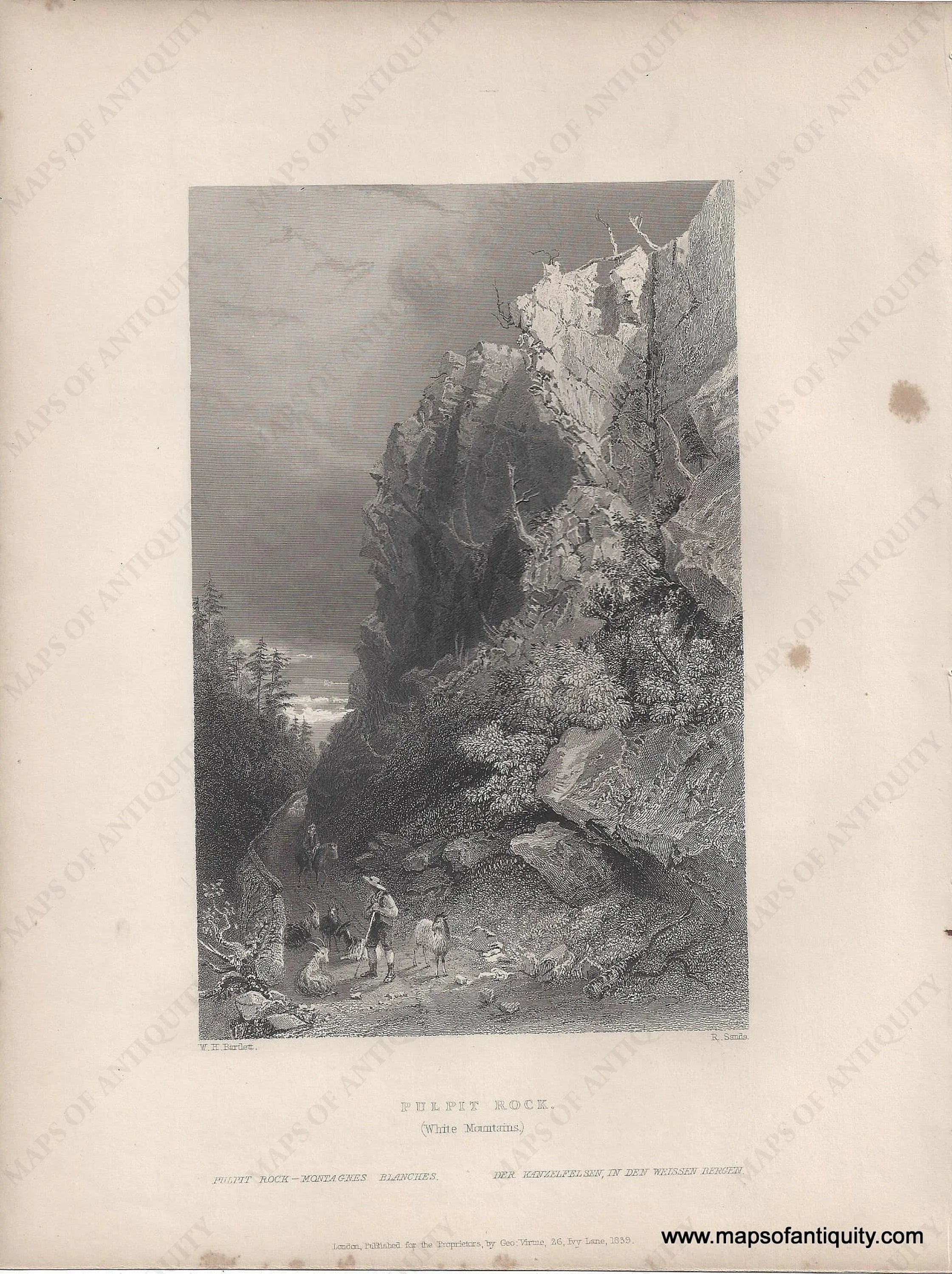 1839 Genuine Antique Print Pulpit Rock (White Mountains) – Maps of ...