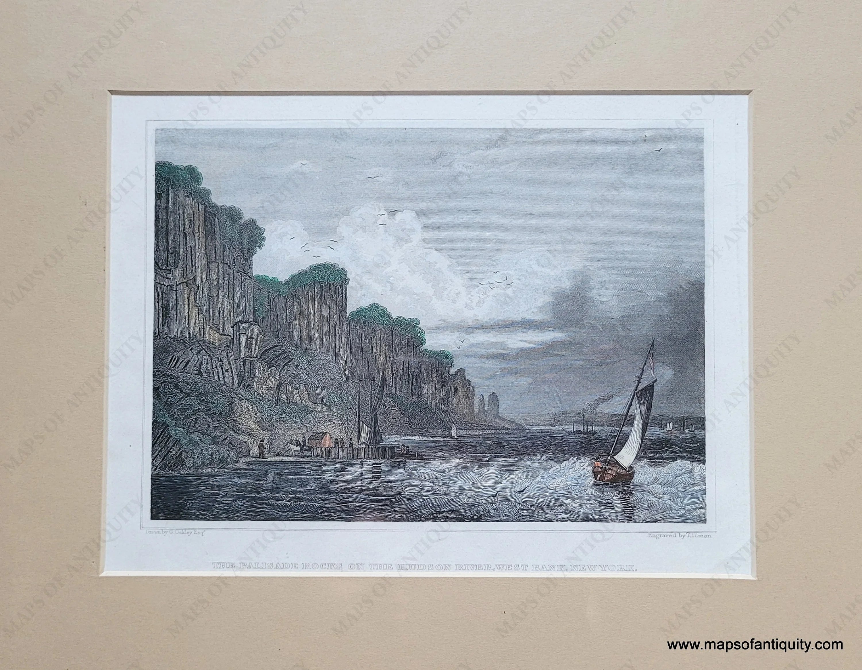 1834 Genuine Antique Print The Palisade Rocks on the Hudson River, West ...