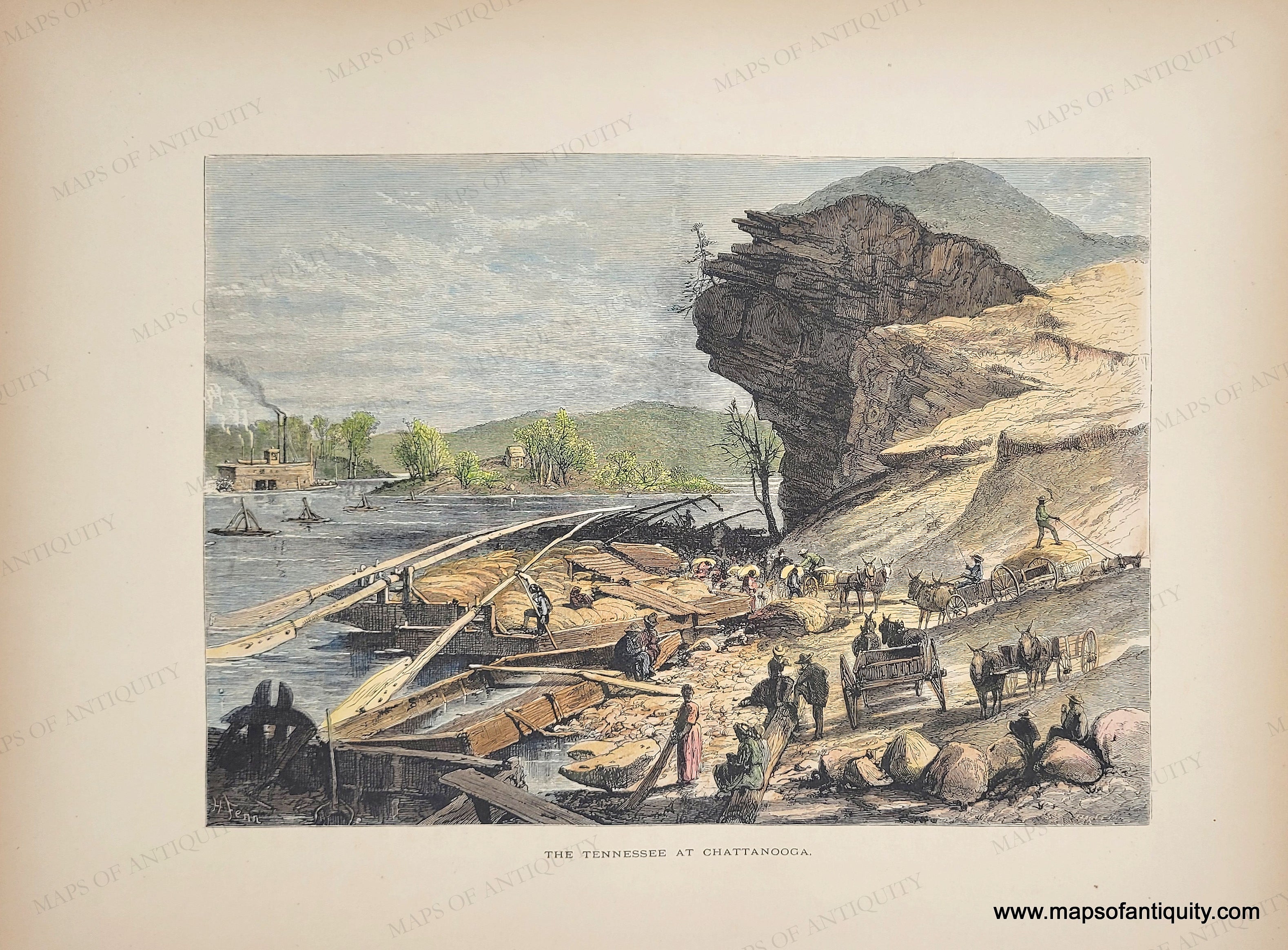 1872 The Tennessee At Chattanooga Genuine Antique Hand Colored Eng