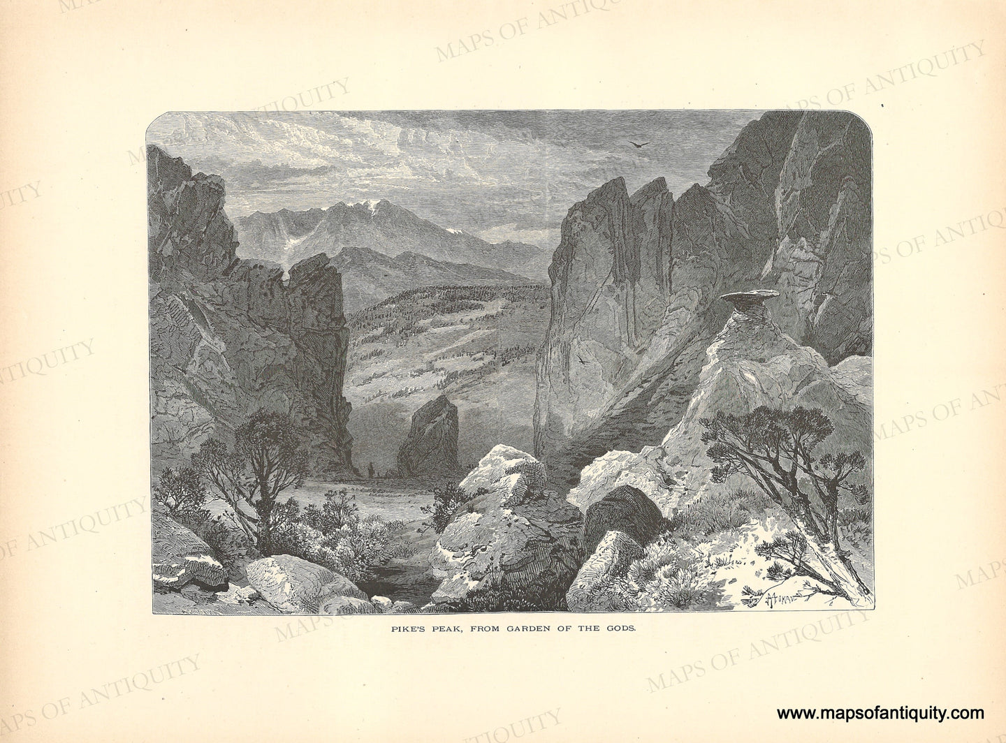 1872 - Pike's Peak, from the Garden of the Gods (Colorado) - Genuine A ...