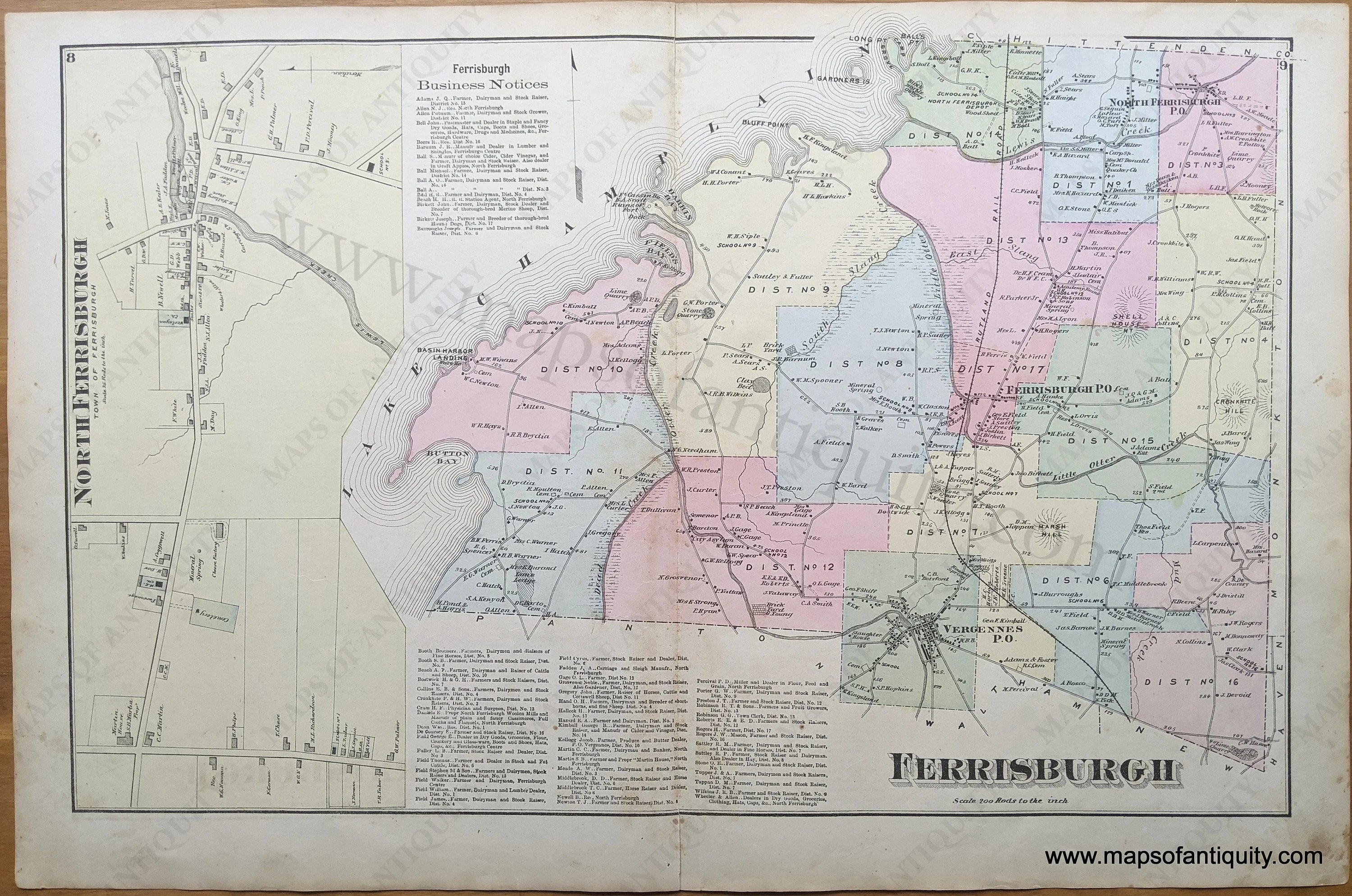 1871 - Ferrisburgh, No. Ferrisburgh, VT - Vermont - Antique Map – Maps ...