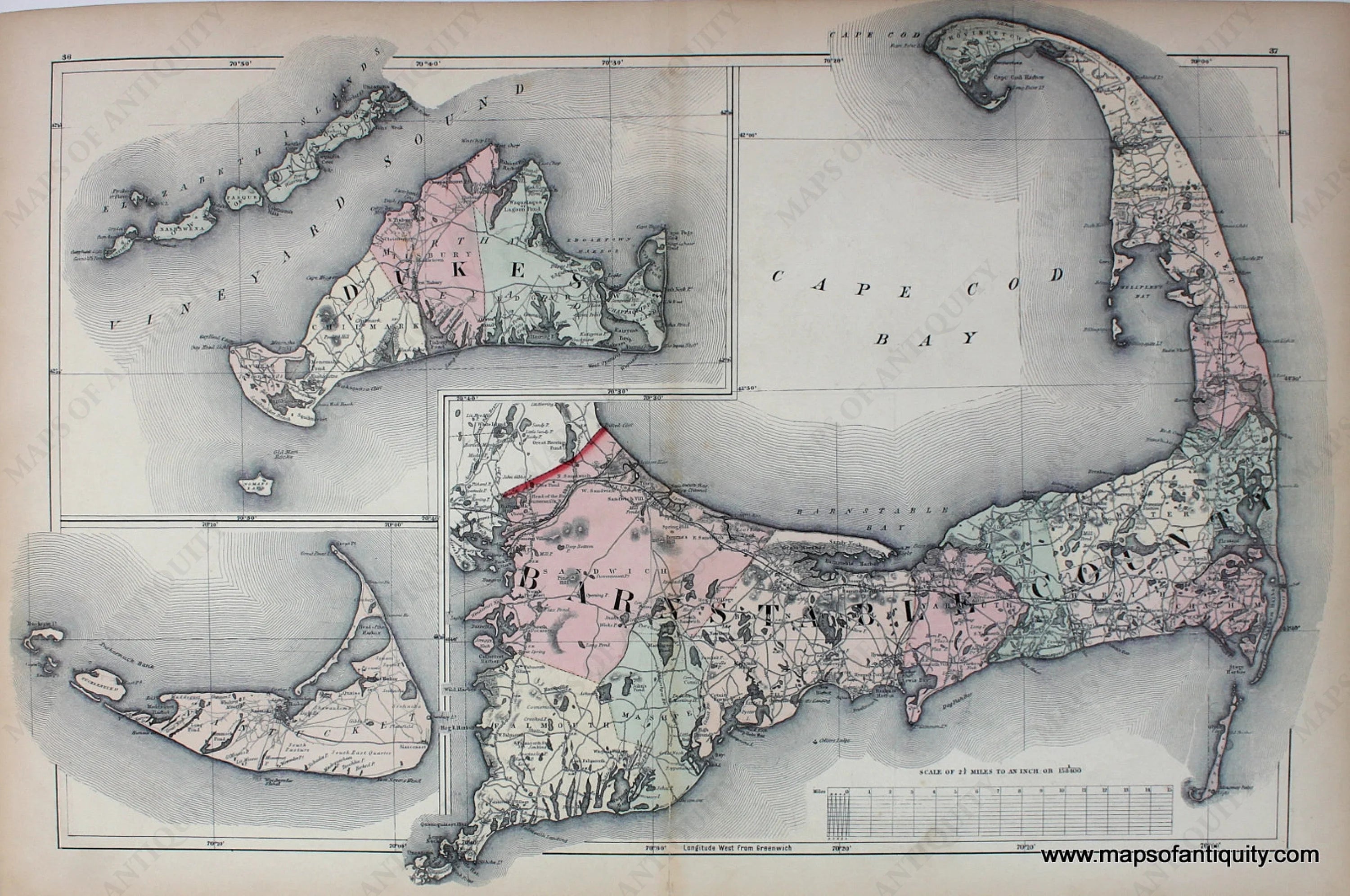 Cape Cod & Islands, Walling and Gray, 1871 High Quality Reproduction M ...