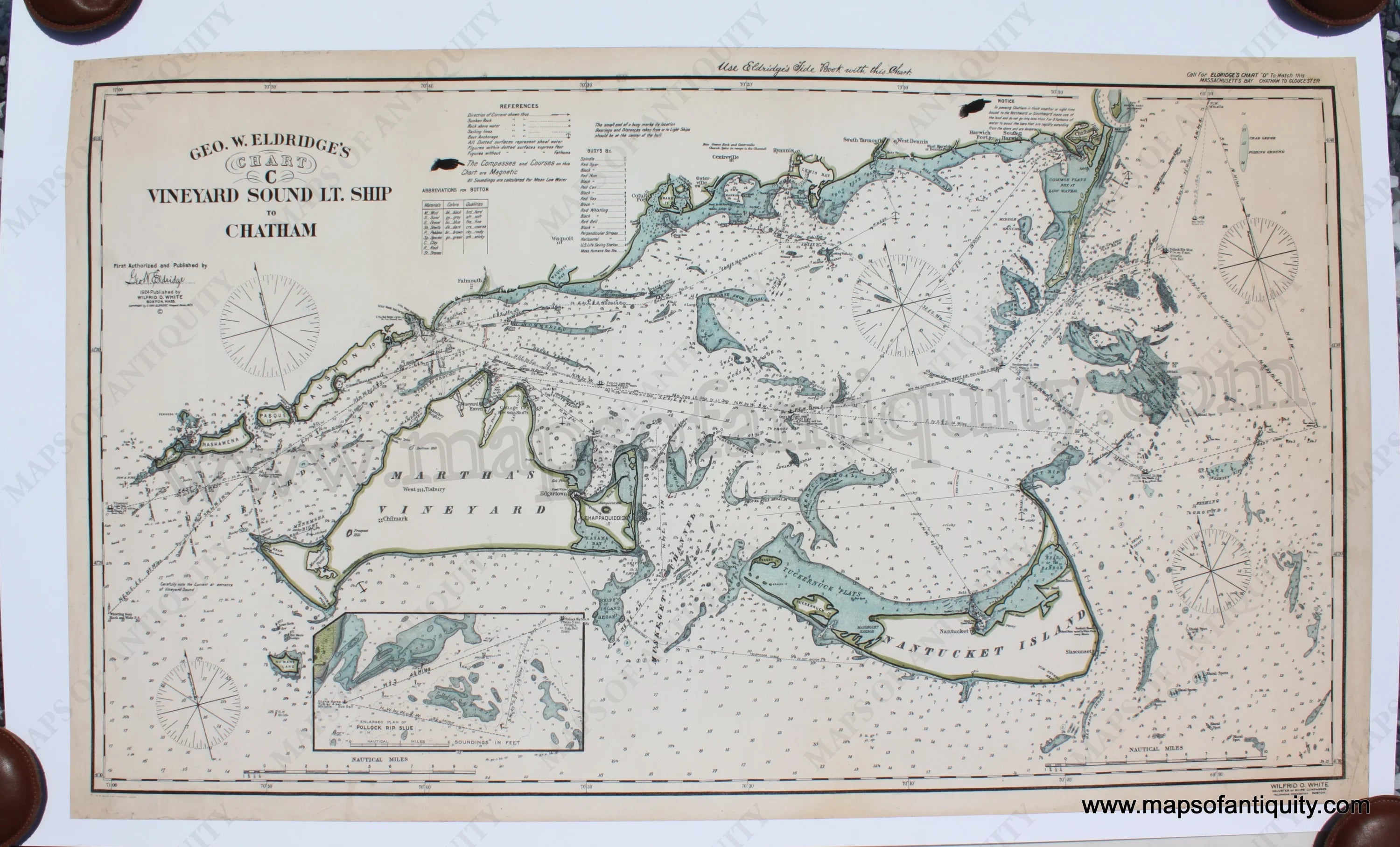 Chart C Vineyard Sound Lt. Ship to Chatham, Reproduction Map - Small S ...