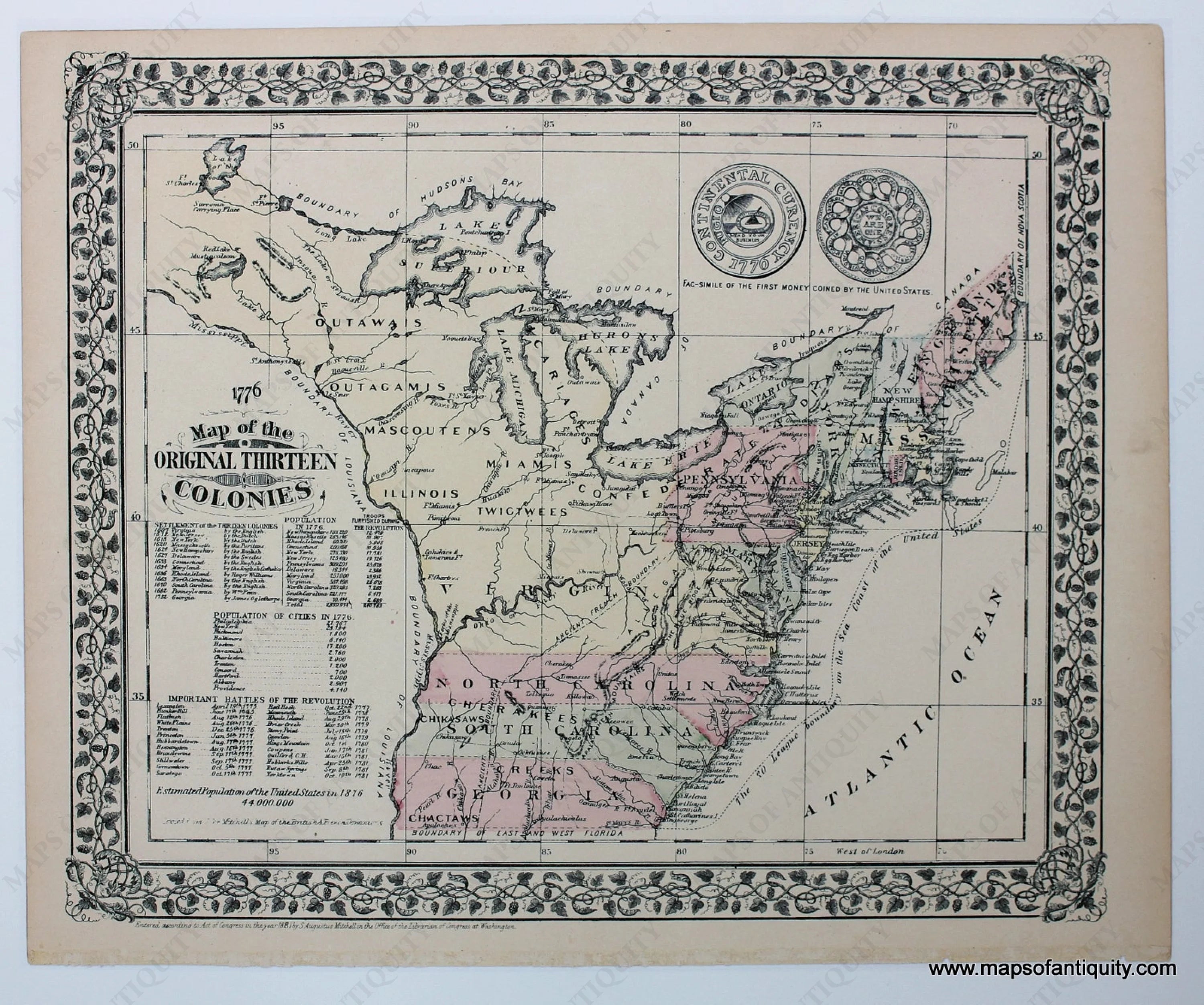 1776 Map of the Original Thirteen Colonies - Reproduction - – Maps of ...