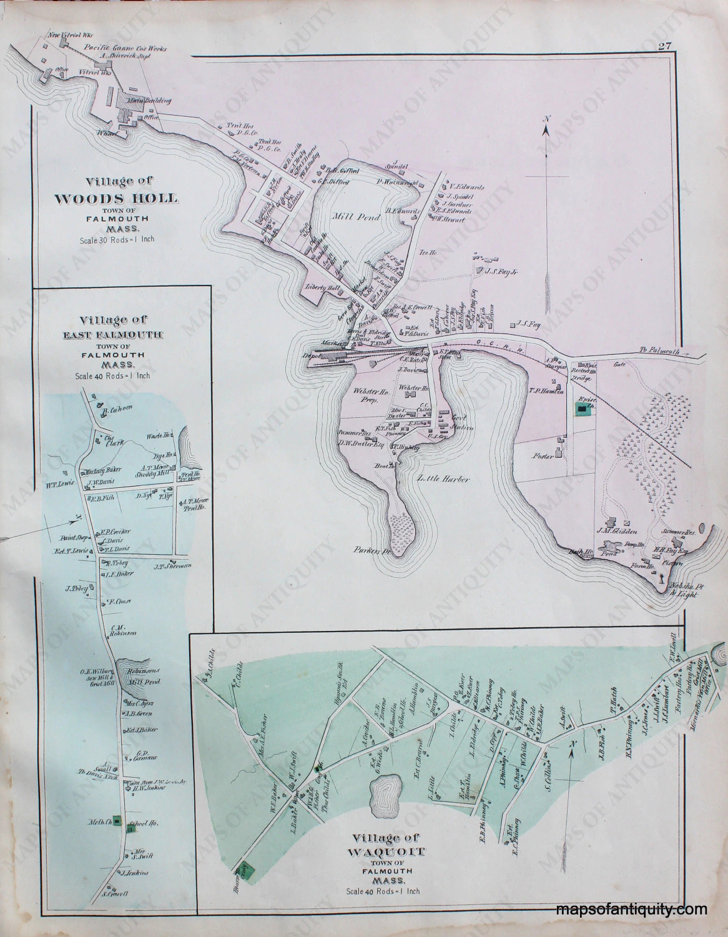 Woods Hole, East Falmouth, Waquoit, p. 27 Town and Village Maps, Atlas ...