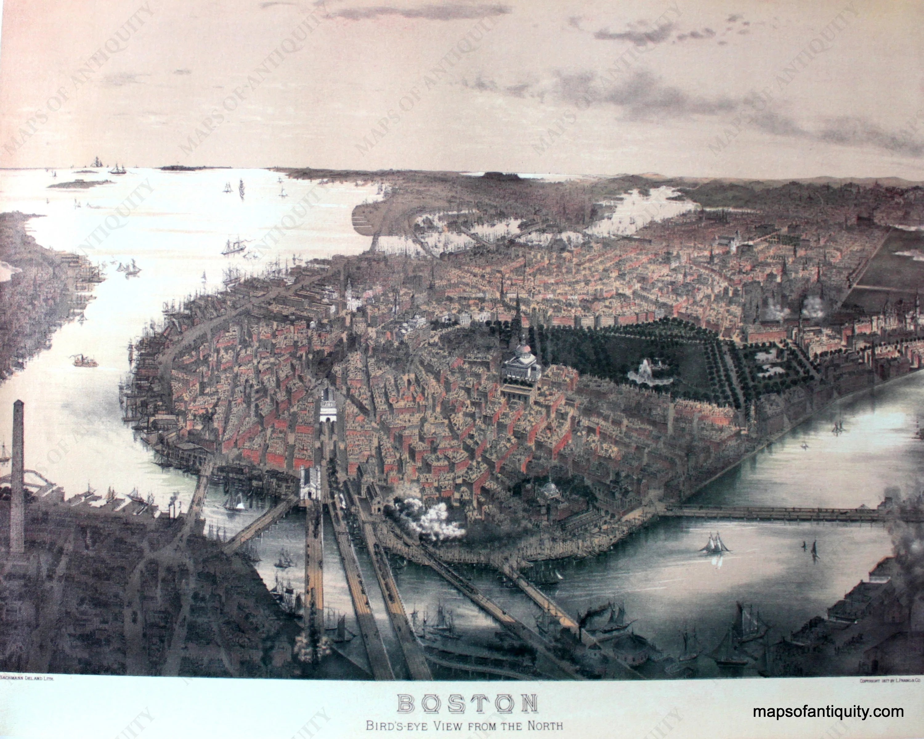 Boston Bird's Eye View from the North - Reproduction Map - – Maps of ...
