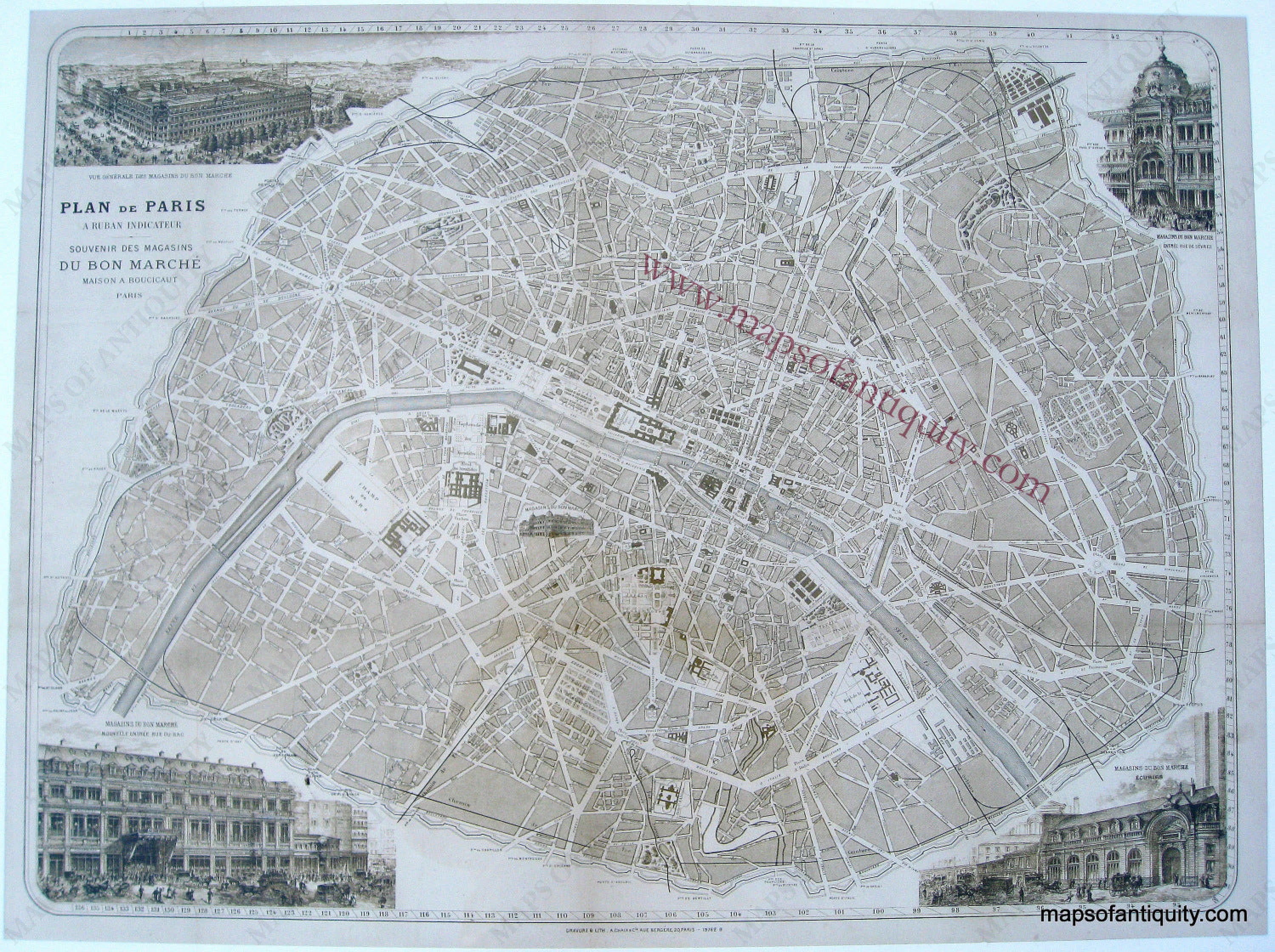 Plan de Paris, Souvenir de Bon Marche - Reproduction - – Maps of Antiquity