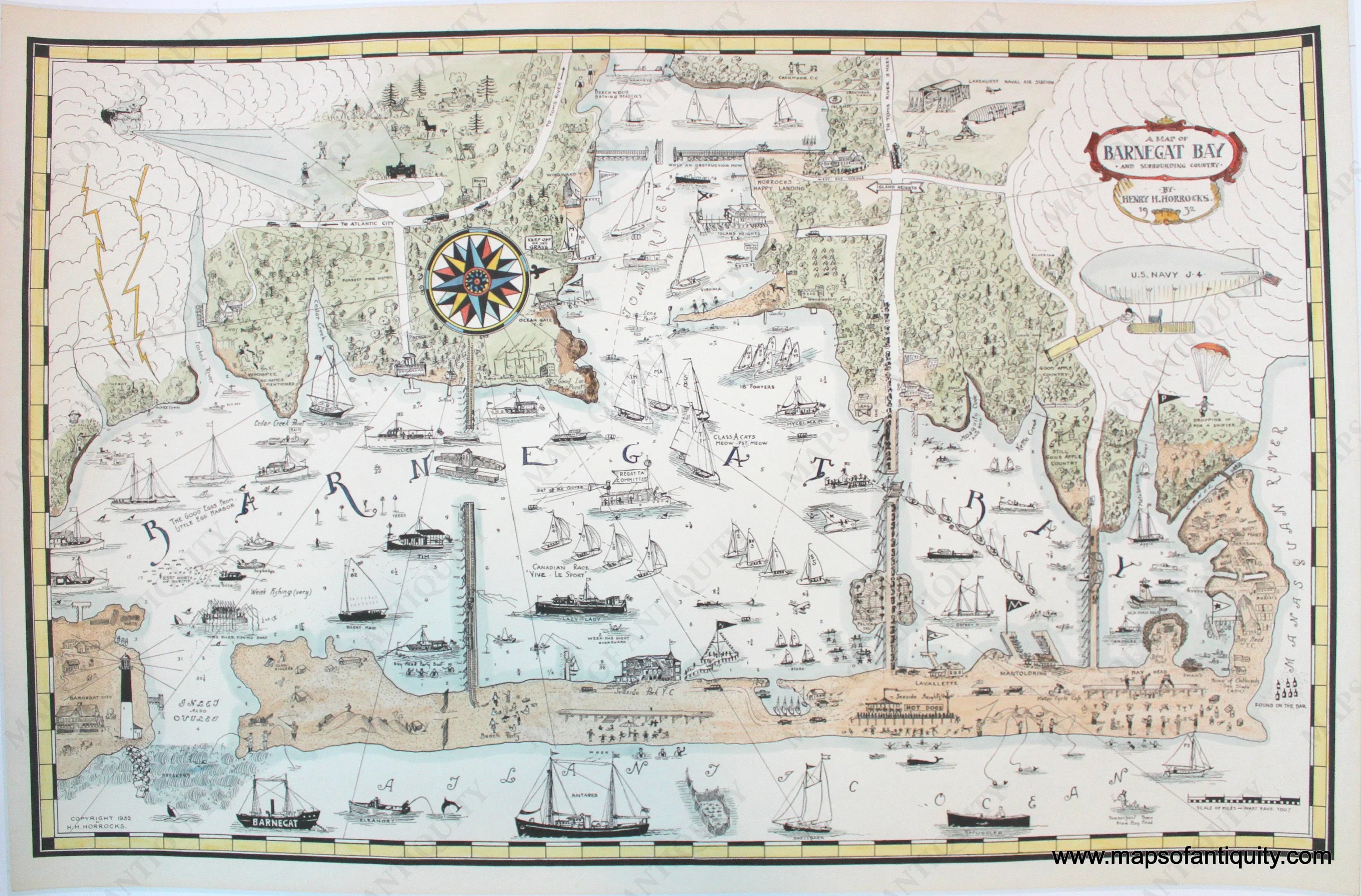 A Map of Barnegat Bay and Surrounding Country, Hand Colored Reproducti ...