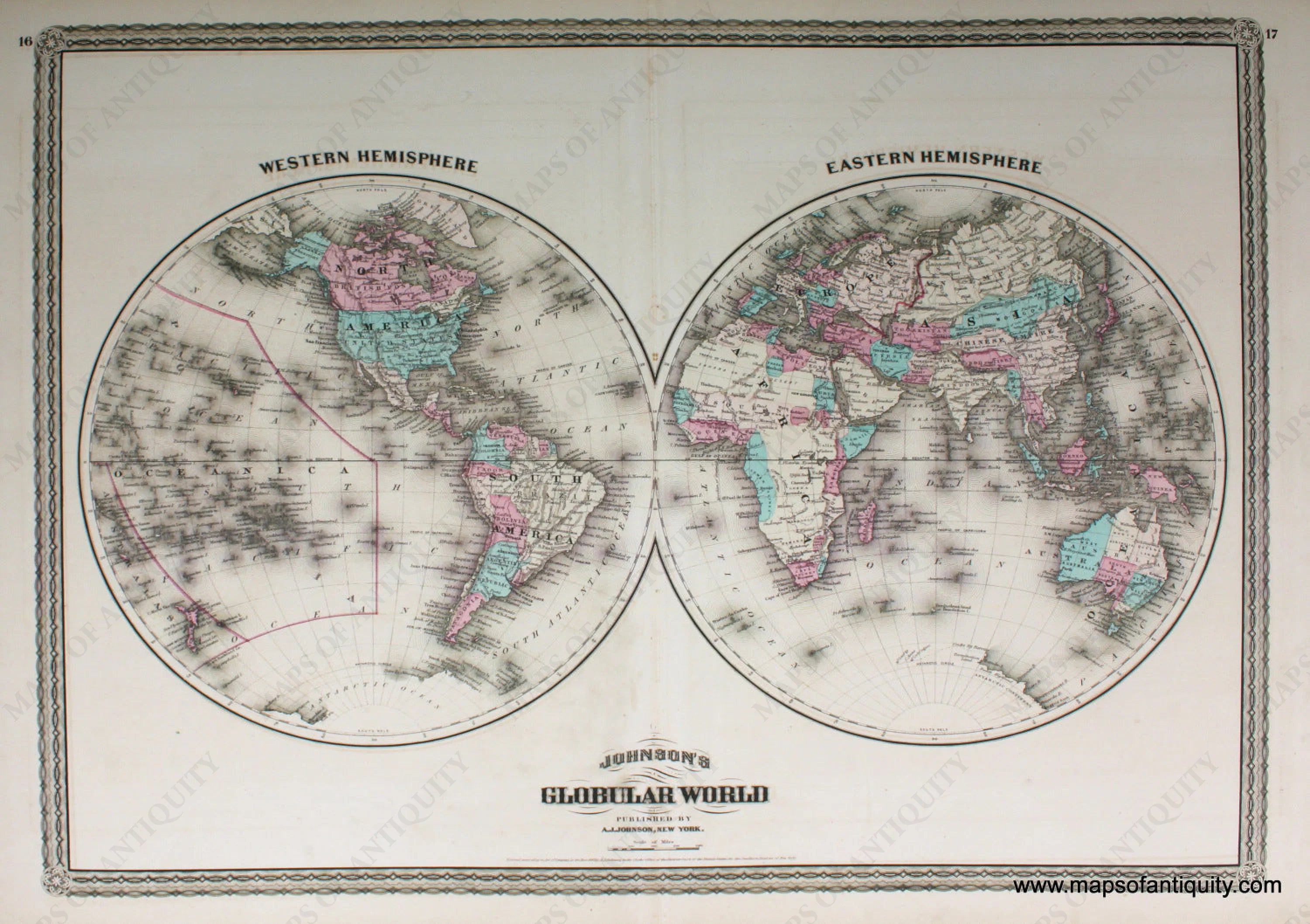 Johnson's Globular World, Reproduction Map – Maps of Antiquity