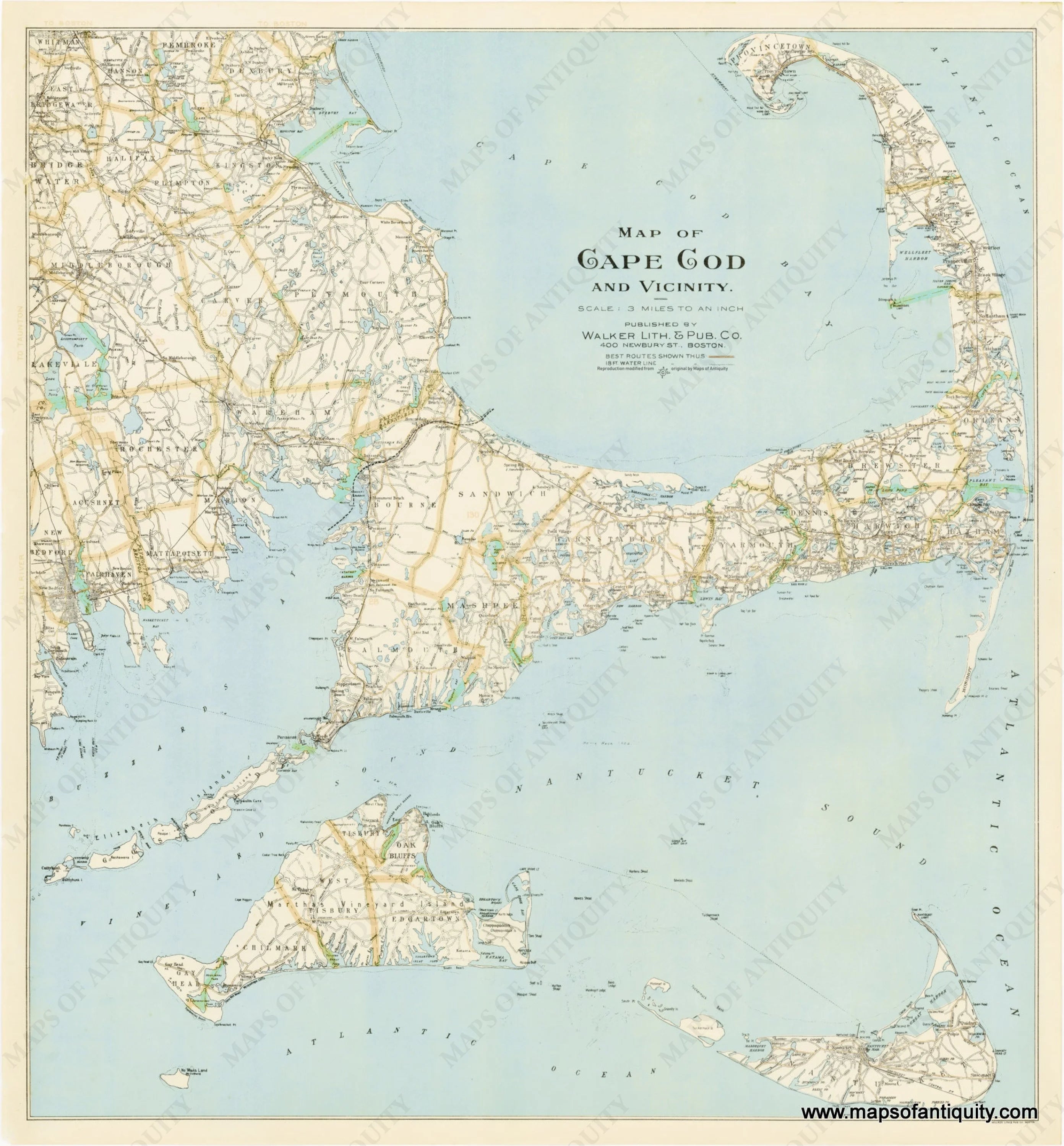 Map of Cape Cod and Vicinity - Reproduction Map - – Maps of Antiquity