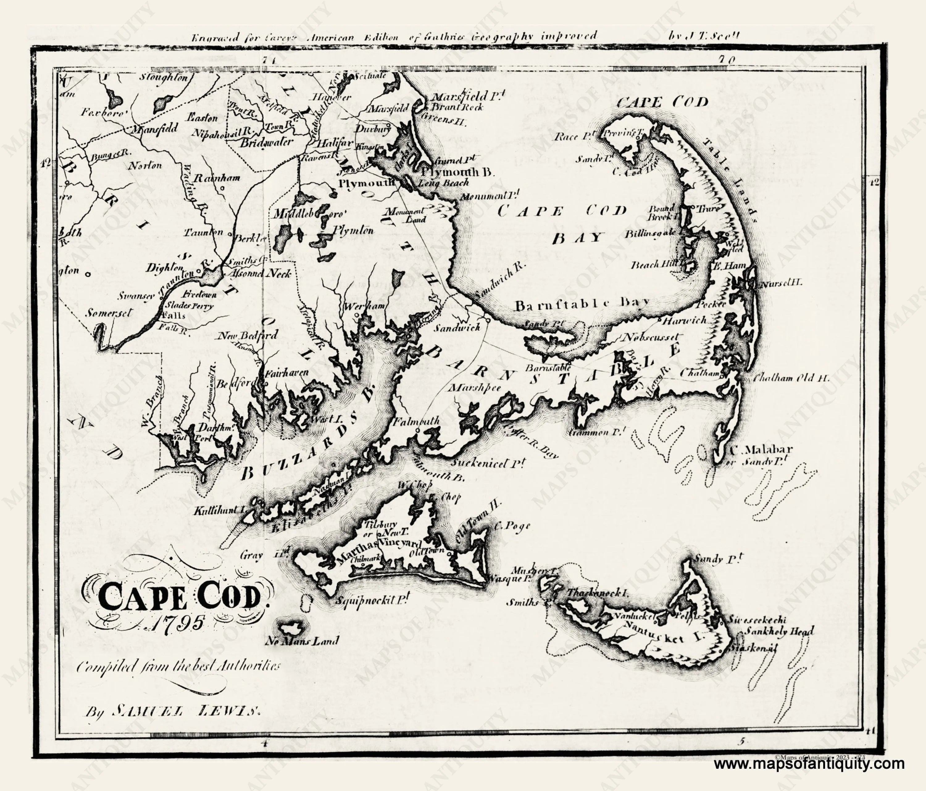 Cape Cod 1795 by Samuel Lewis - Reproduction – Maps of Antiquity