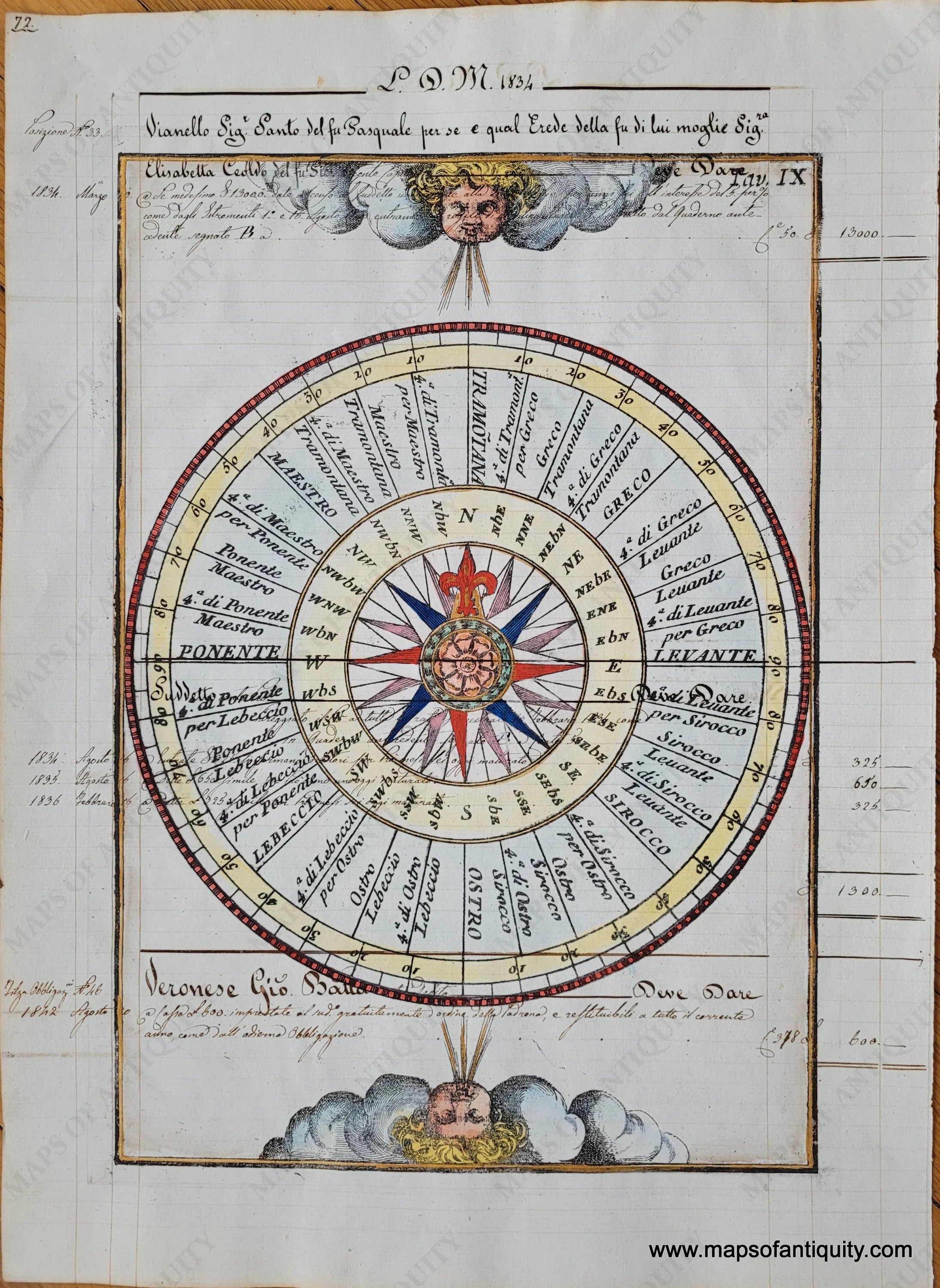 Compass Rose and Chart of Winds on Antique Paper- Reproduction – Maps ...