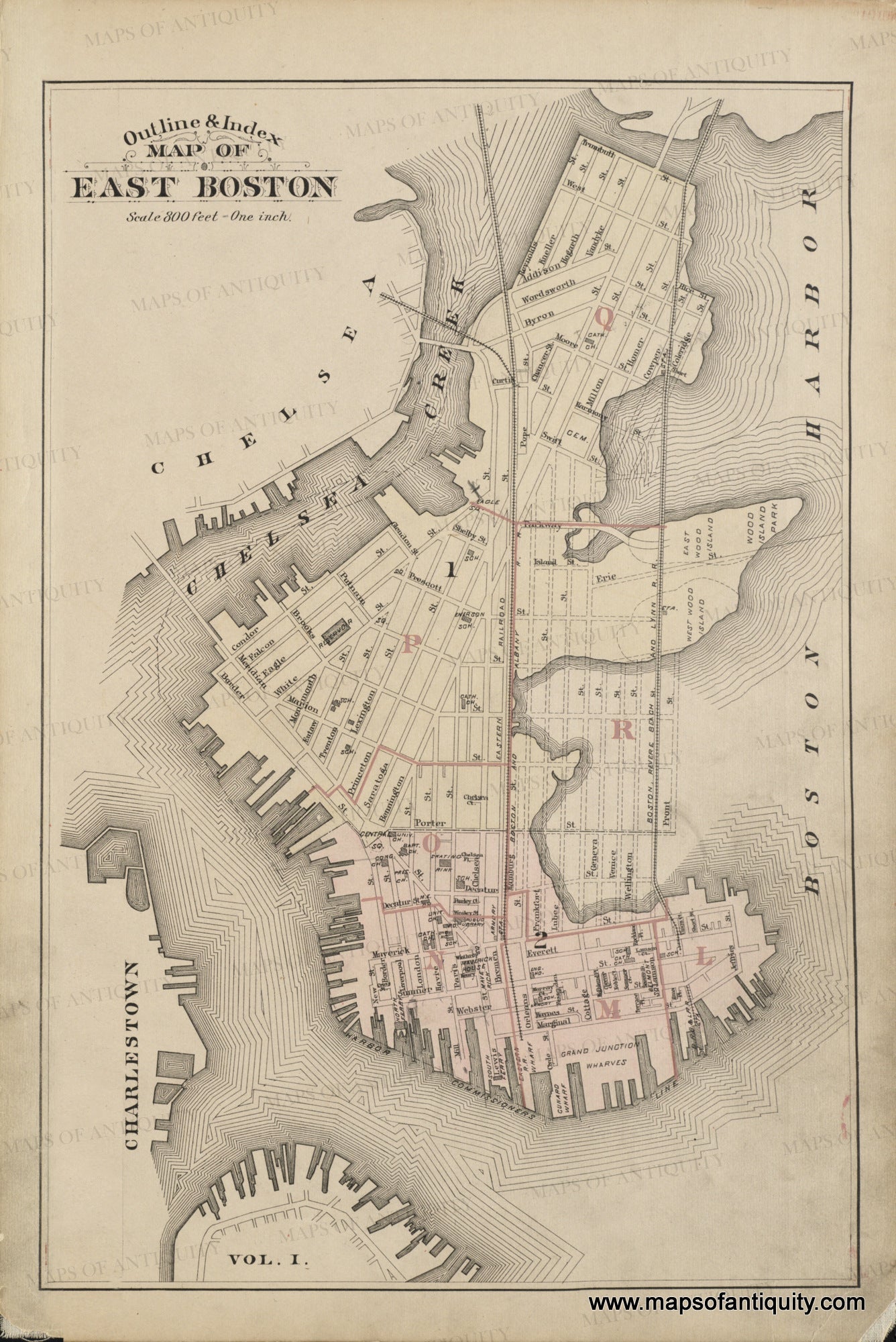 Outline and Index Map of East Boston - Reproduction – Maps of Antiquity