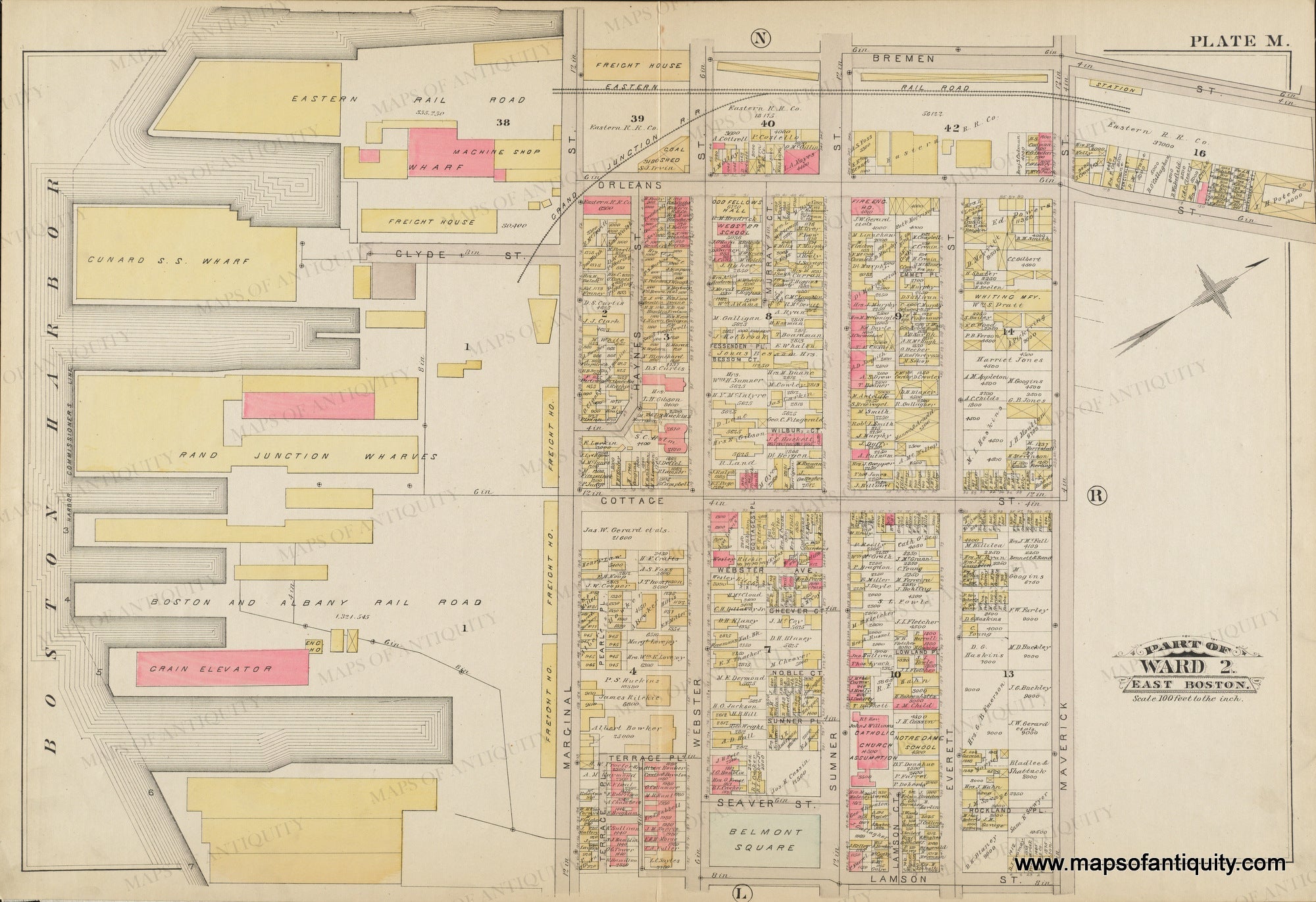 Plate M, Part of Ward 2, East Boston - Reproduction – Maps of Antiquity