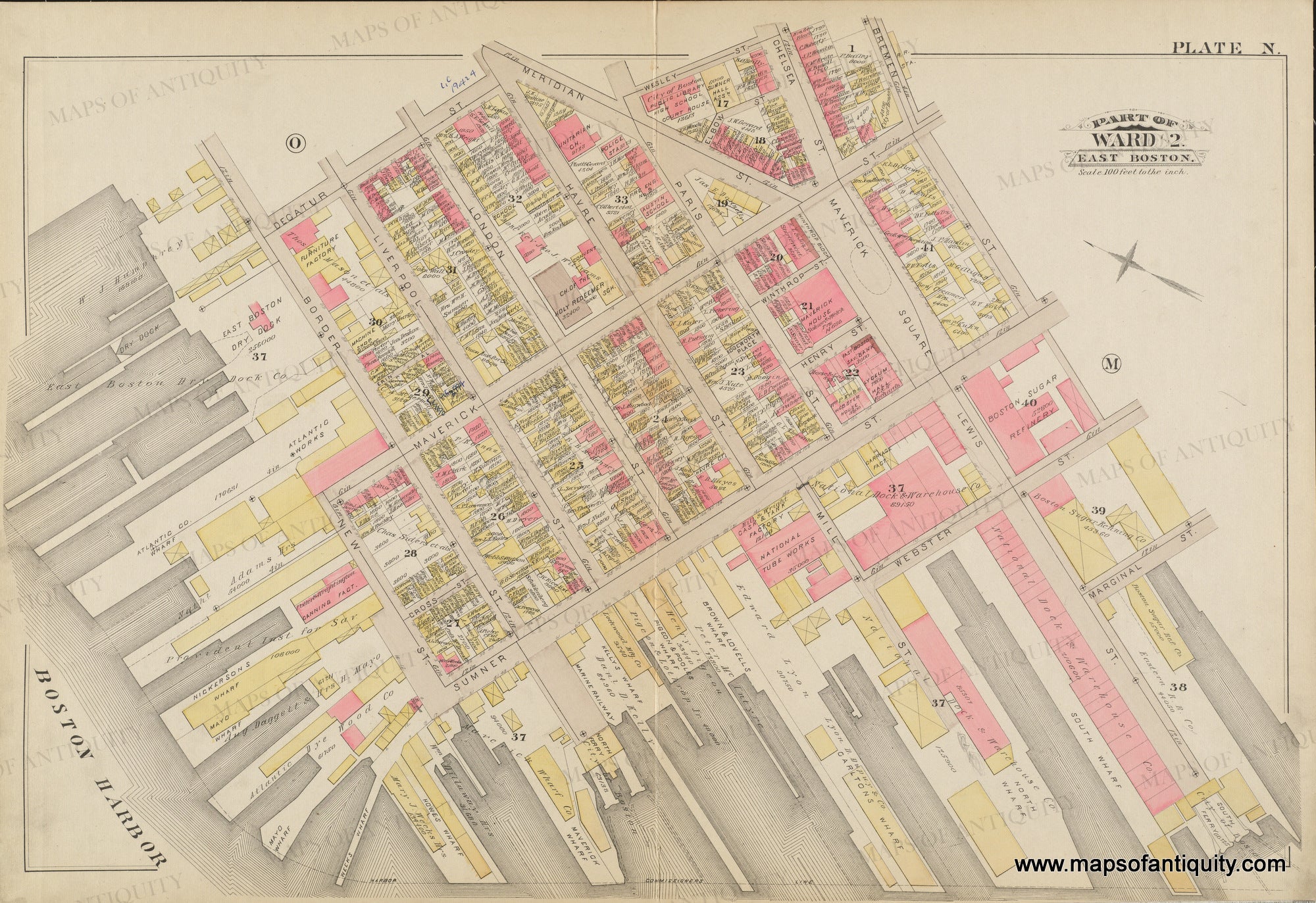 Plate N, Part of Ward 2, East Boston - Reproduction – Maps of Antiquity