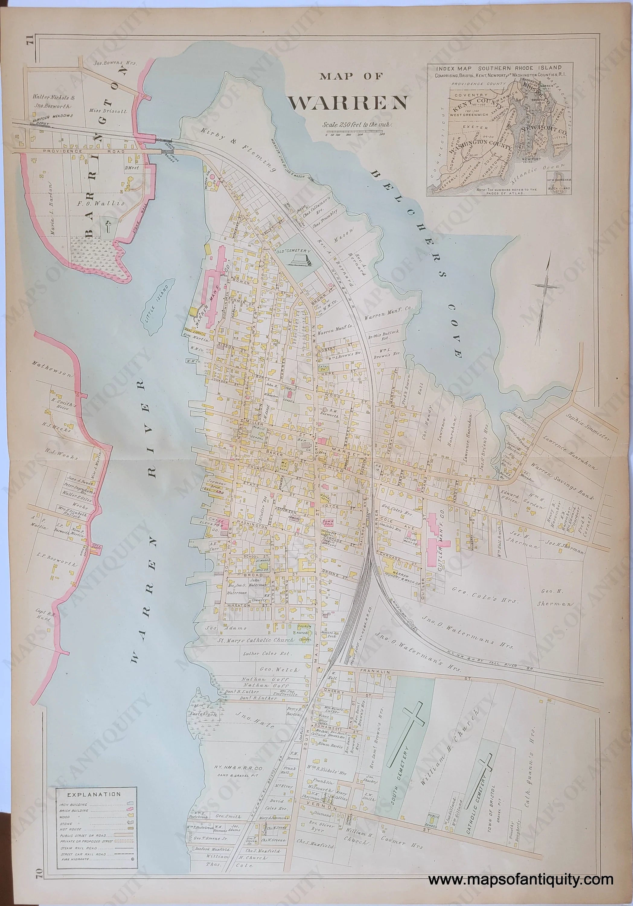 1895 - Map of Warren (RI) - Antique Map – Maps of Antiquity