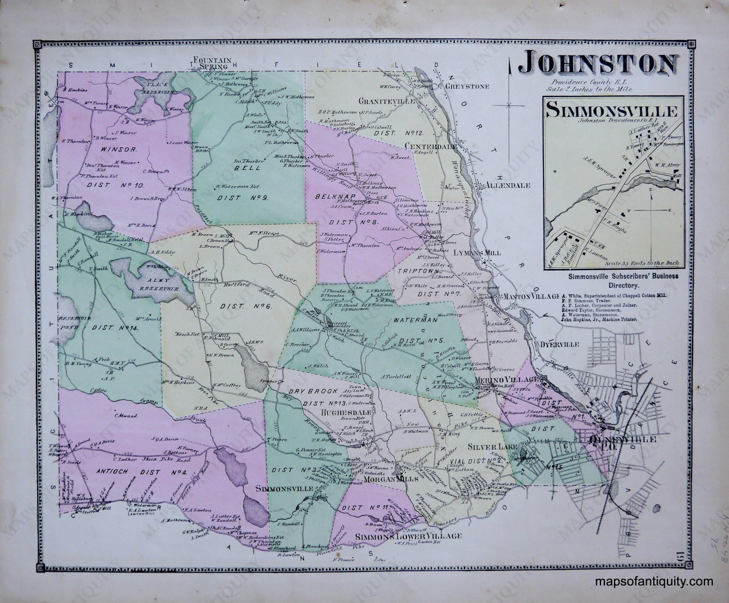 1870 - Johnston, Rhode Island - Antique Map – Maps of Antiquity