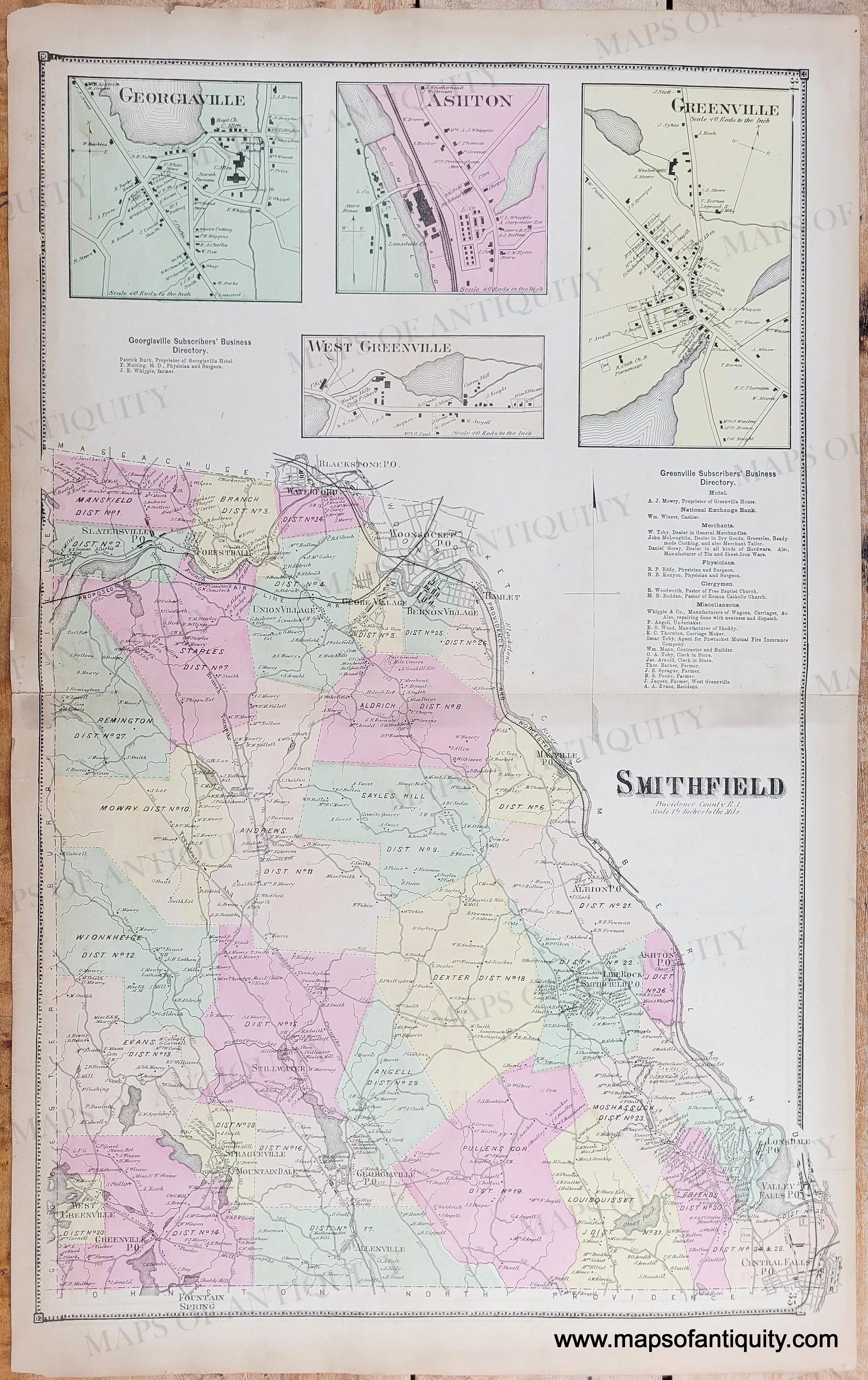 1870 - Smithfield, Rhode Island (with Lincoln RI)- Antique Map – Maps ...