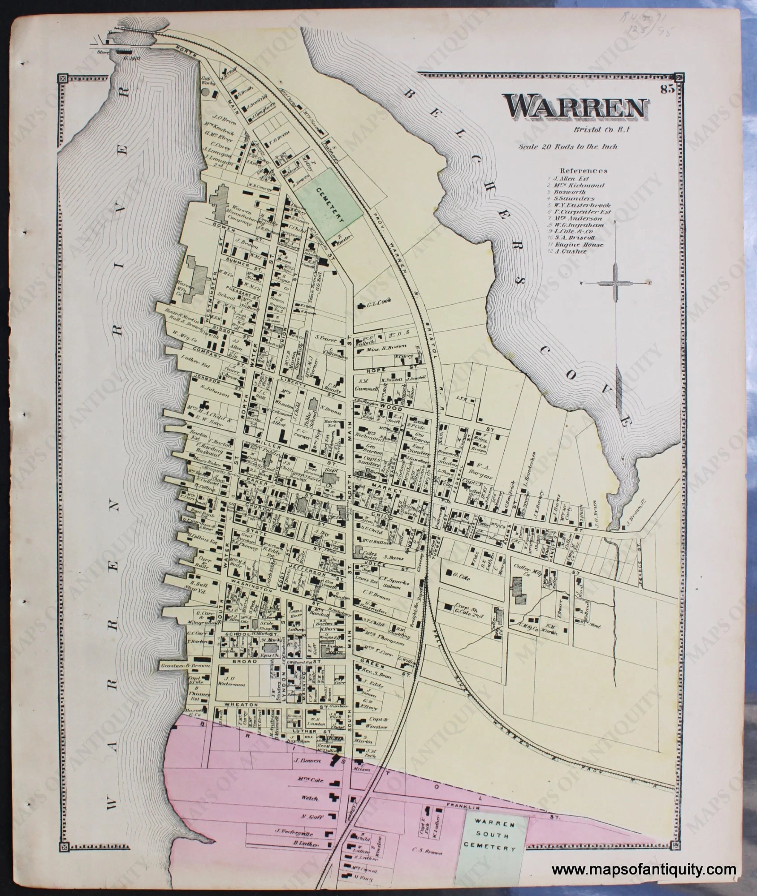 1870 - Warren, Rhode Island - Antique Map – Maps of Antiquity