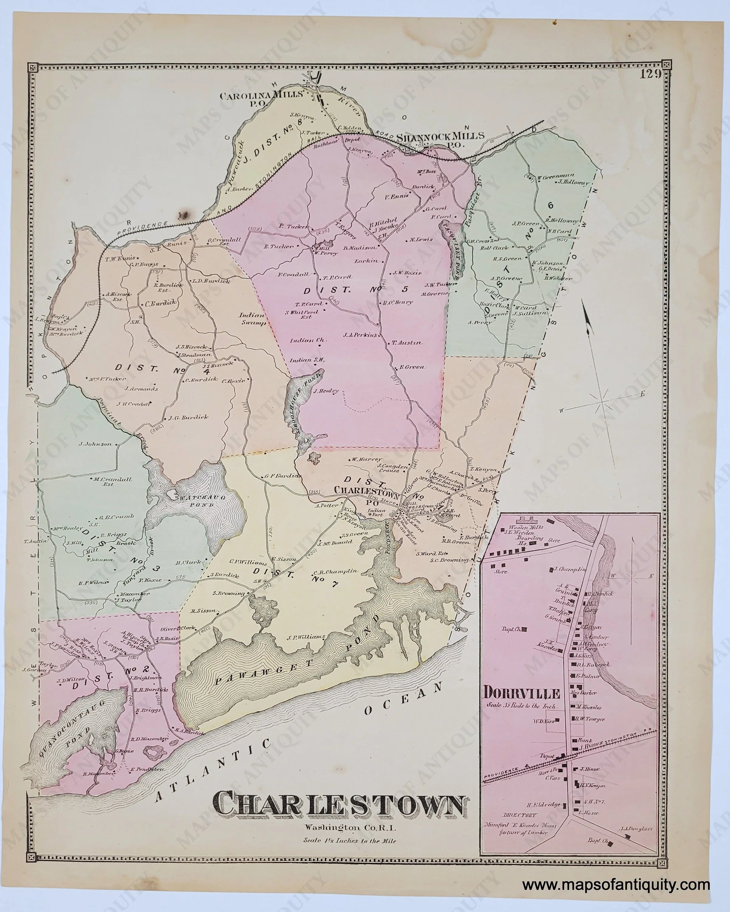 1870 - Charlestown, Rhode Island Map - Antique Map – Maps of Antiquity