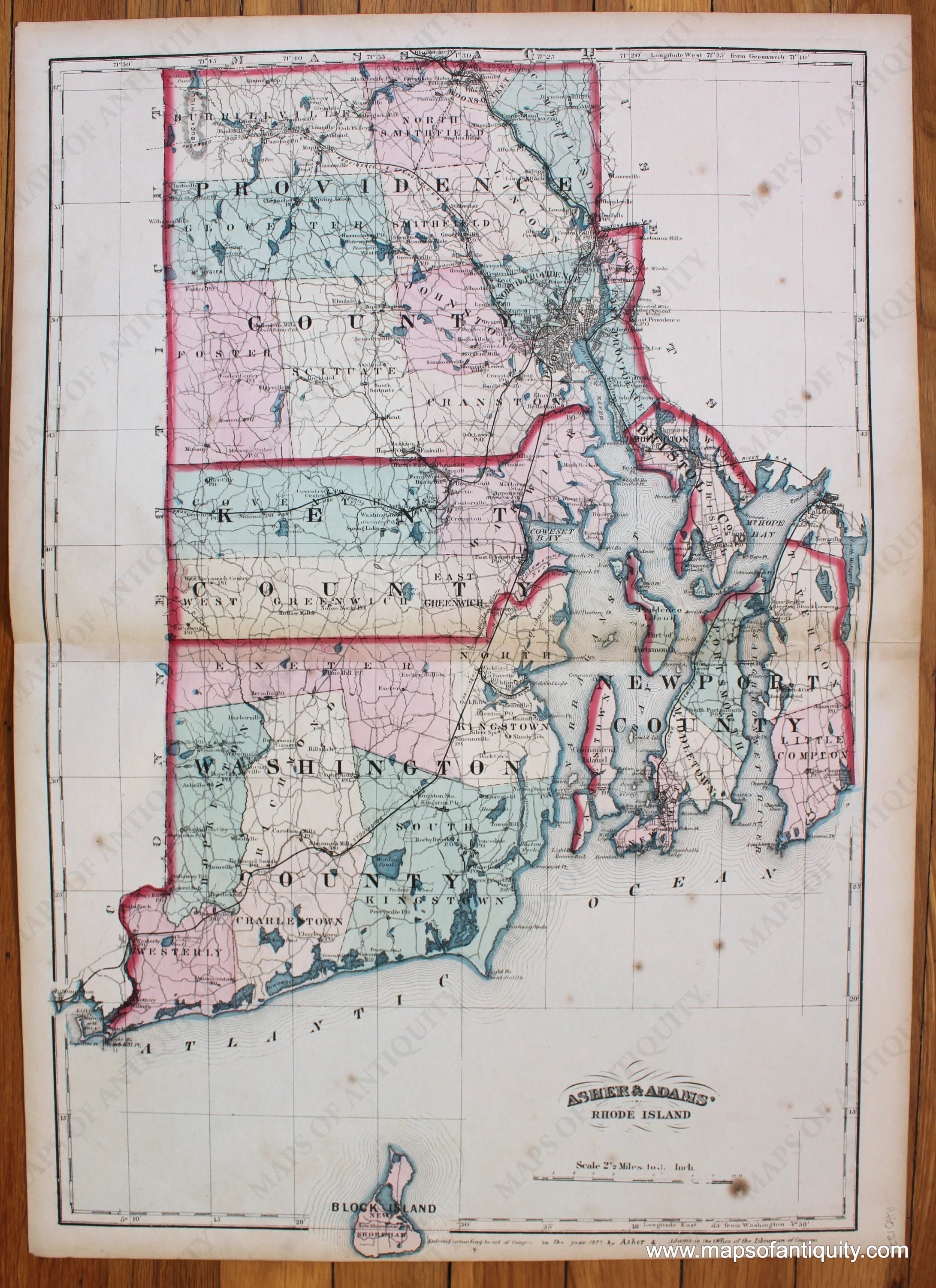 1872 - Asher & Adams' Rhode Island - Antique Map – Maps of Antiquity