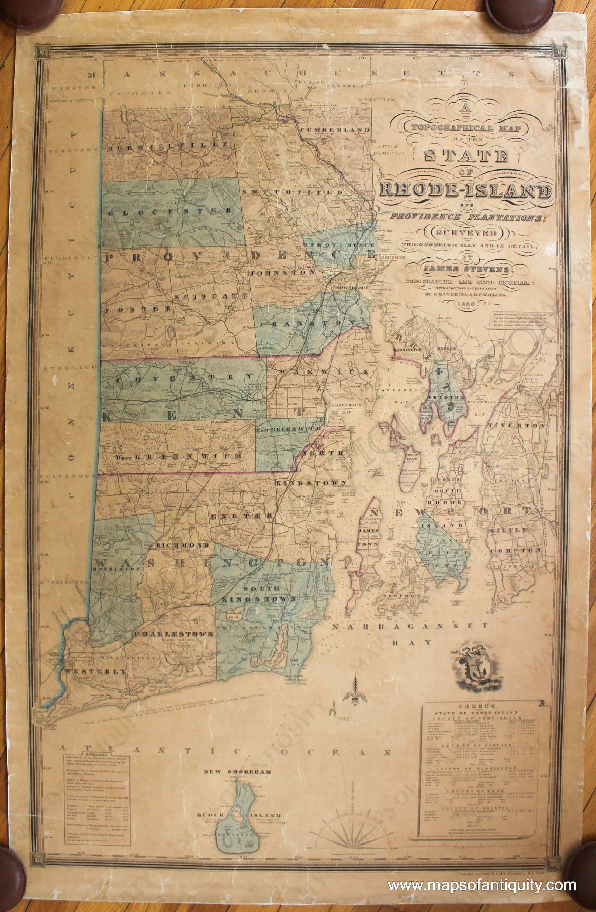 1846 - A Topographical Map of the State of Rhode Island and Providence ...