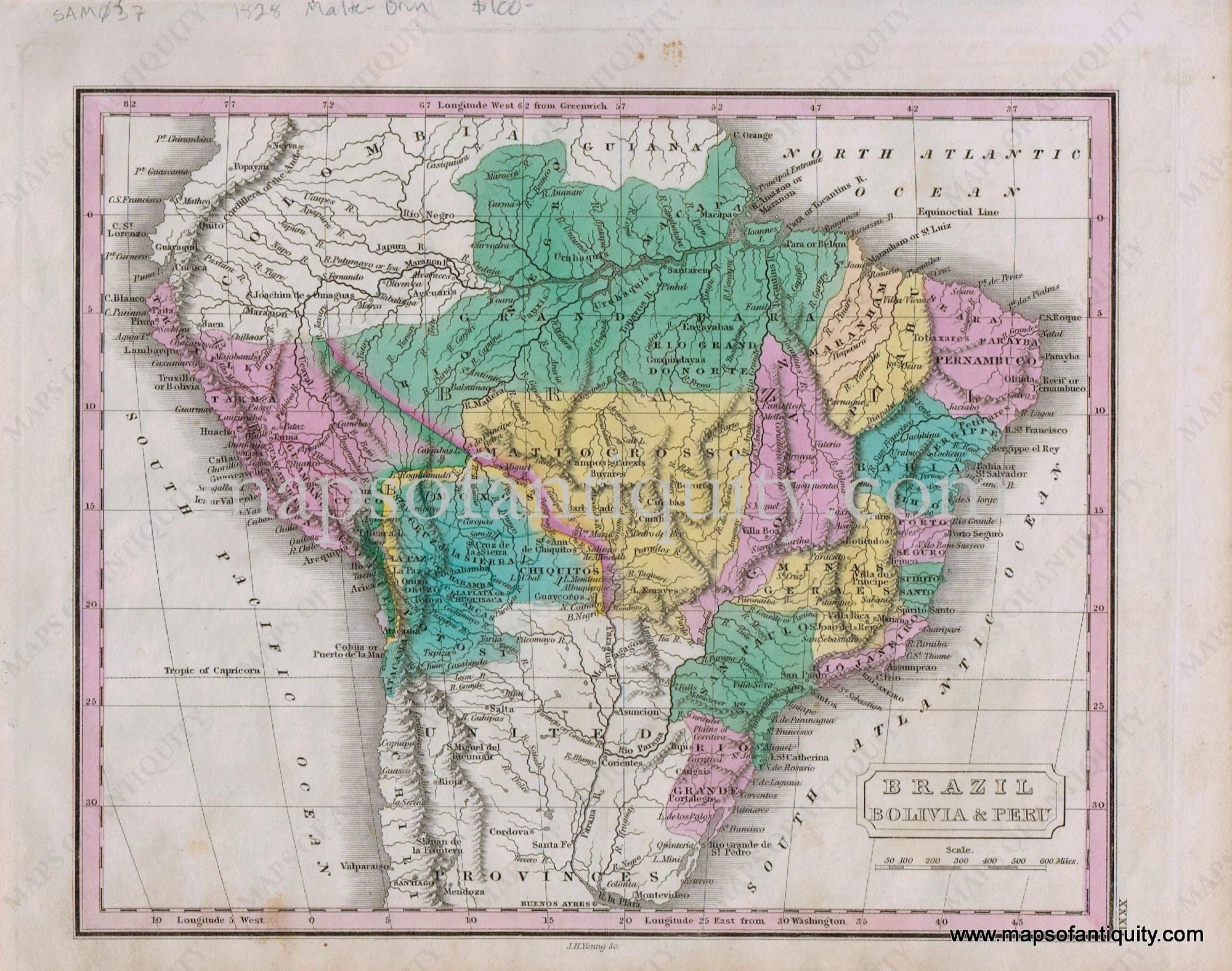 1828 - Brazil, Bolivia and Peru. - Antique Map – Maps of Antiquity