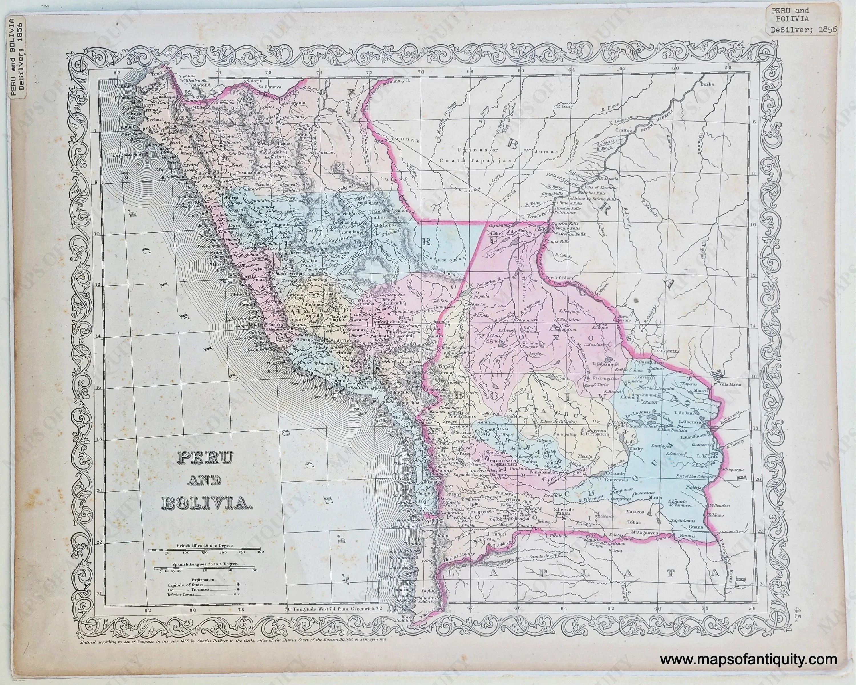 1856 - Peru and Bolivia. - Antique Map – Maps of Antiquity