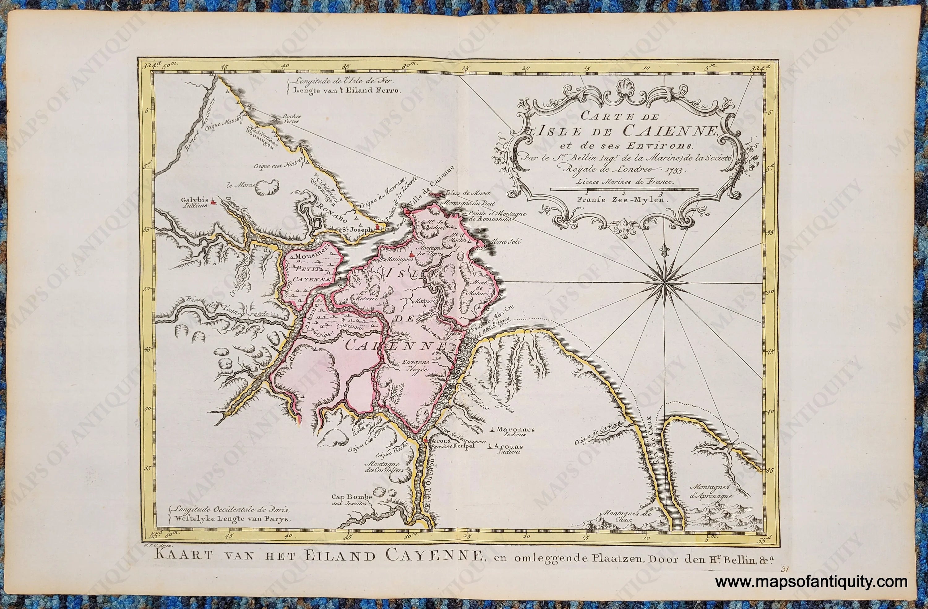 1773 - Cayenne, French Guiana, South America - Carte de l'Isle de Caie ...