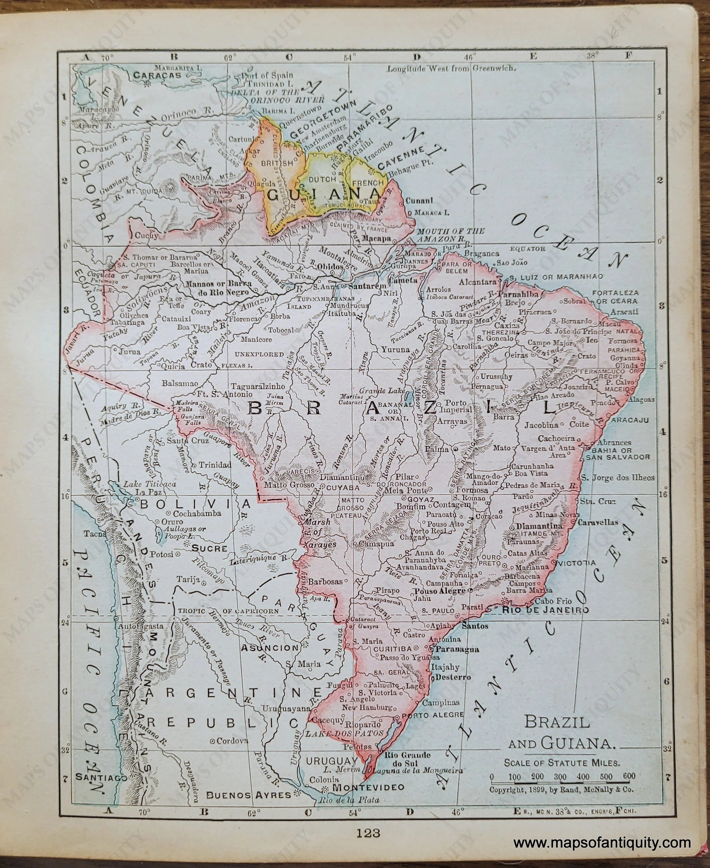 1900 - Brazil and Guiana - Antique Map – Maps of Antiquity